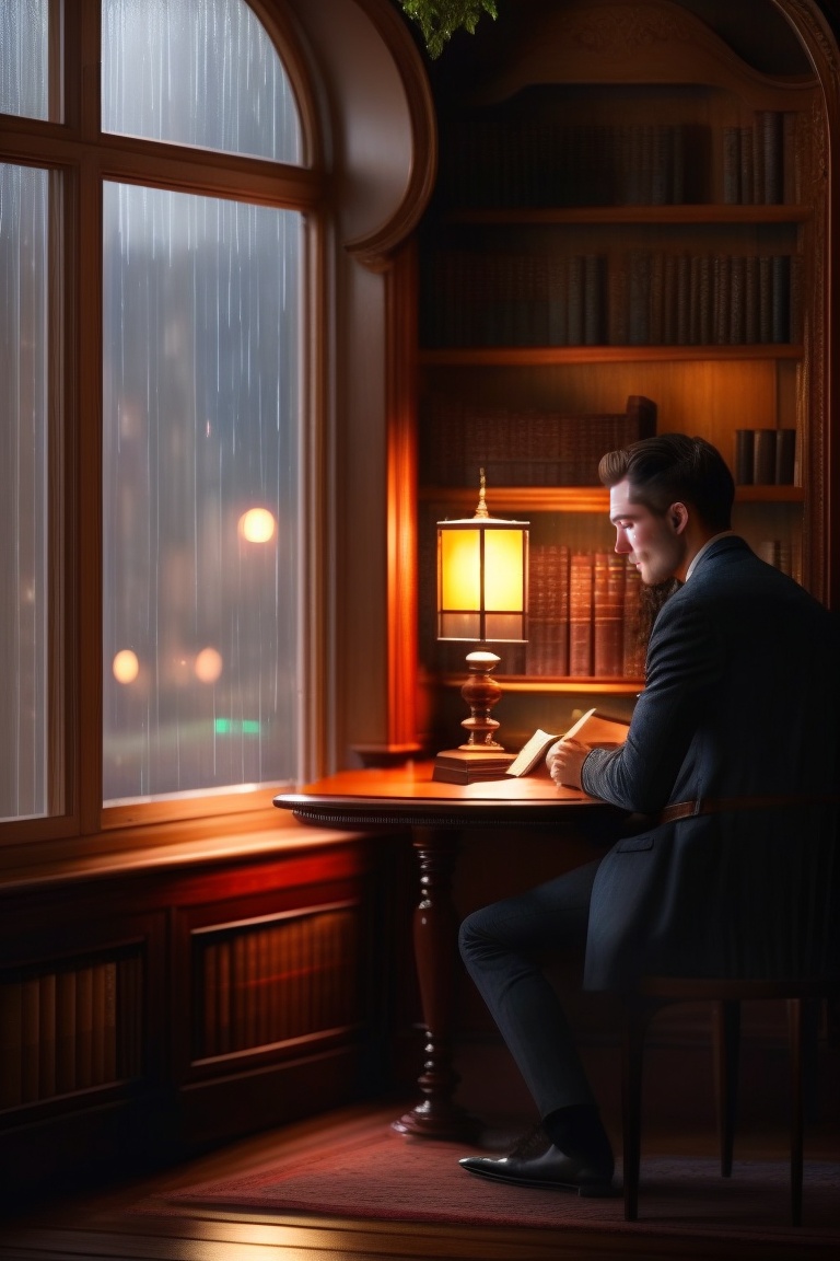 Lexica - Describe a scene in detail of a person studying in a late ...