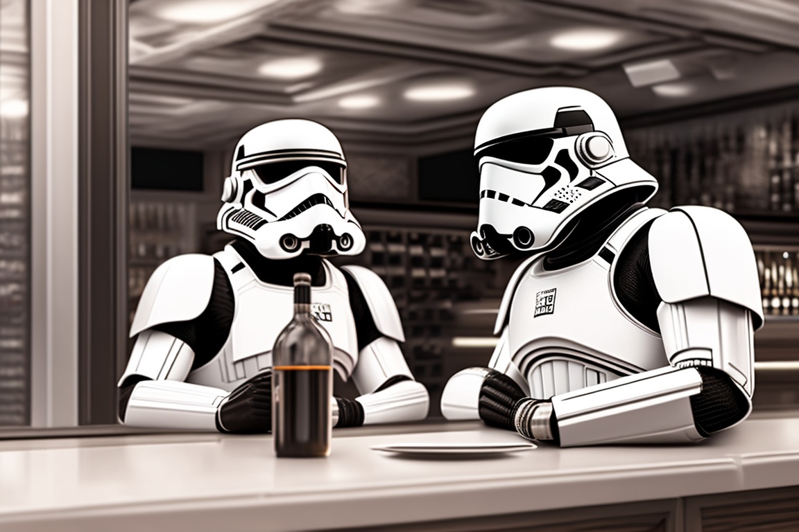 Lexica - Scribble art, two stormtroopers sitting at the bar at the mos ...