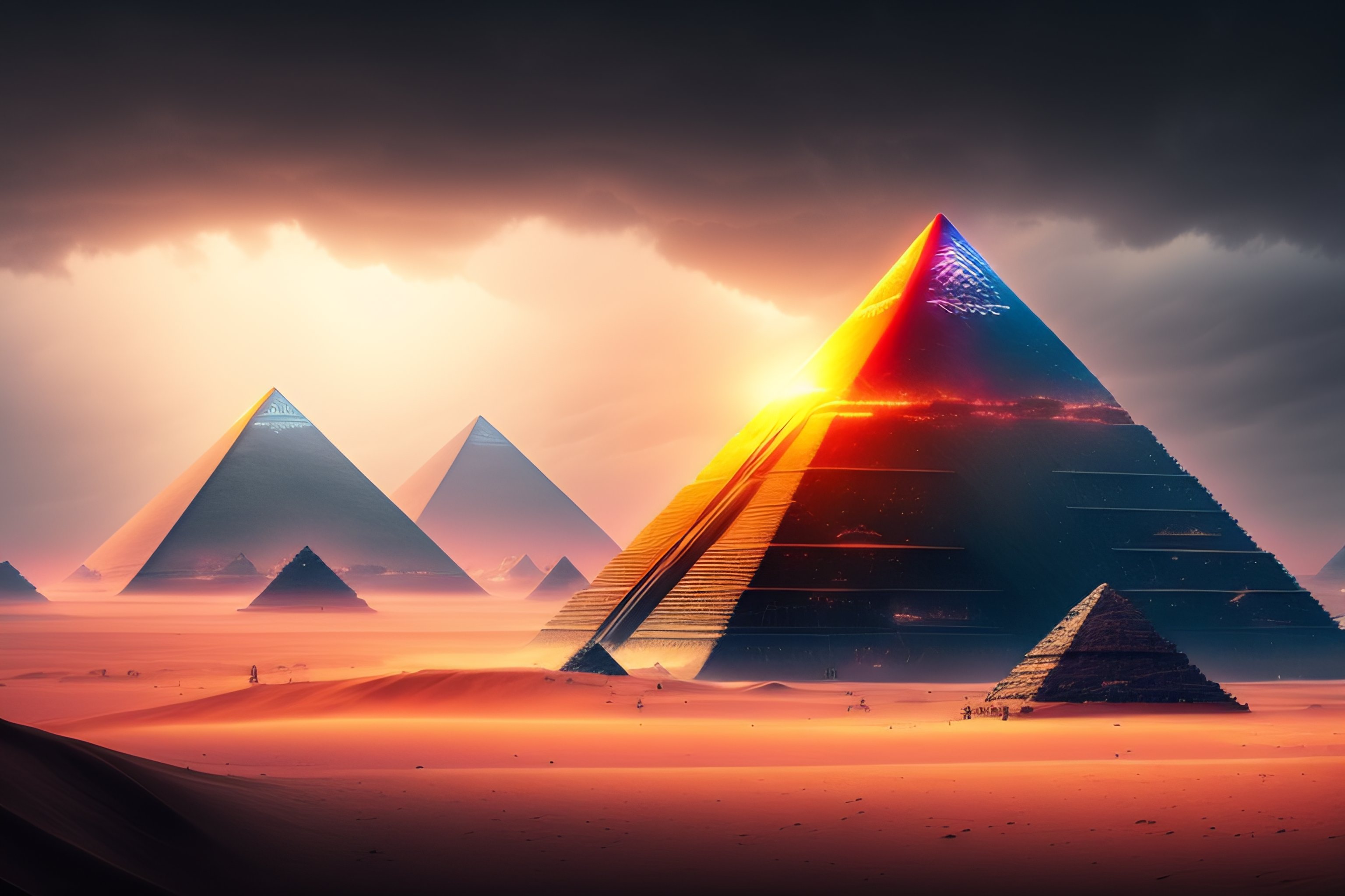 Lexica - Dystopian pyramids, background storm, computers, beautiful ...