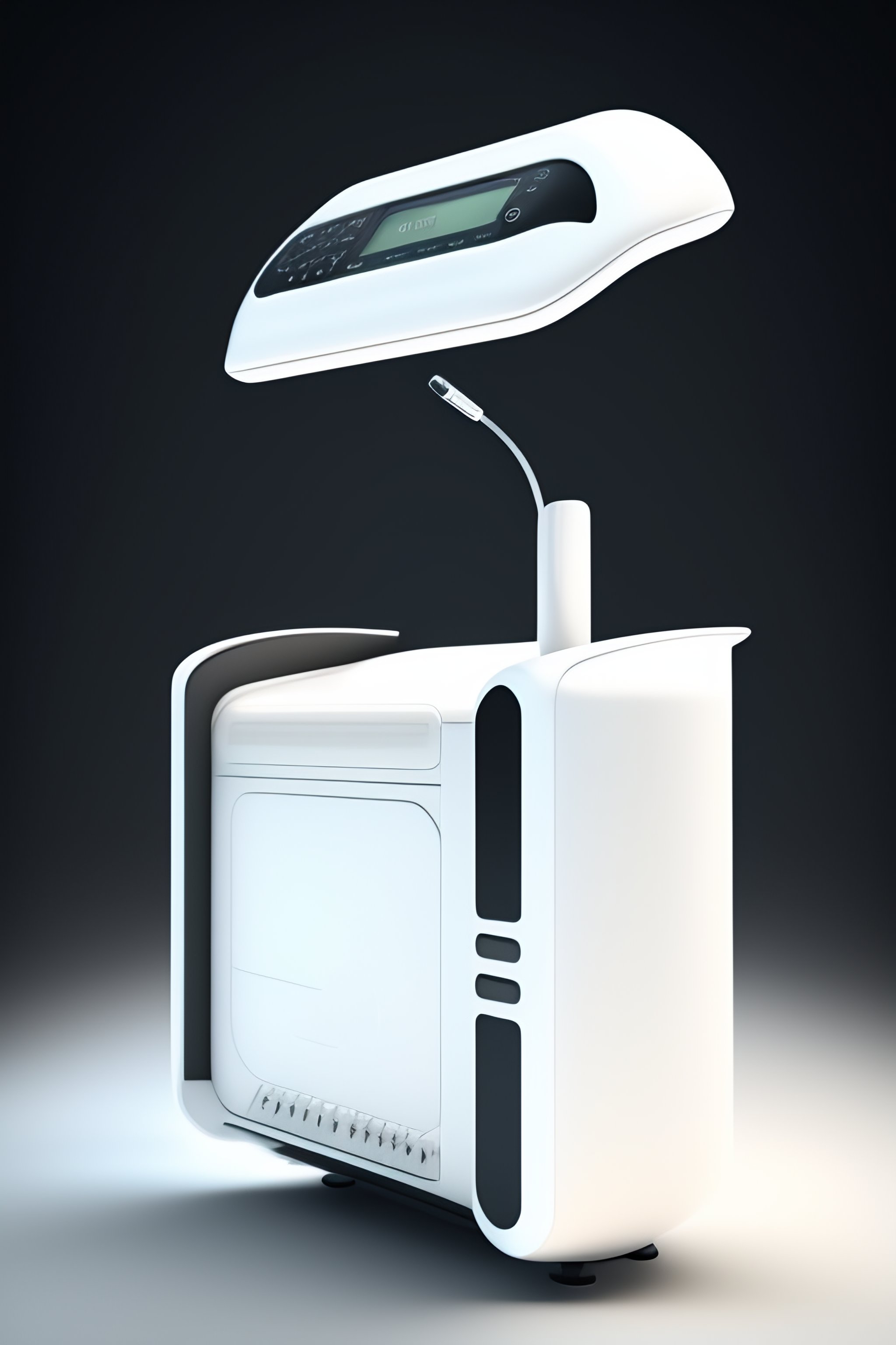 Lexica - Futuristic device in a white studio. Minimal color palete