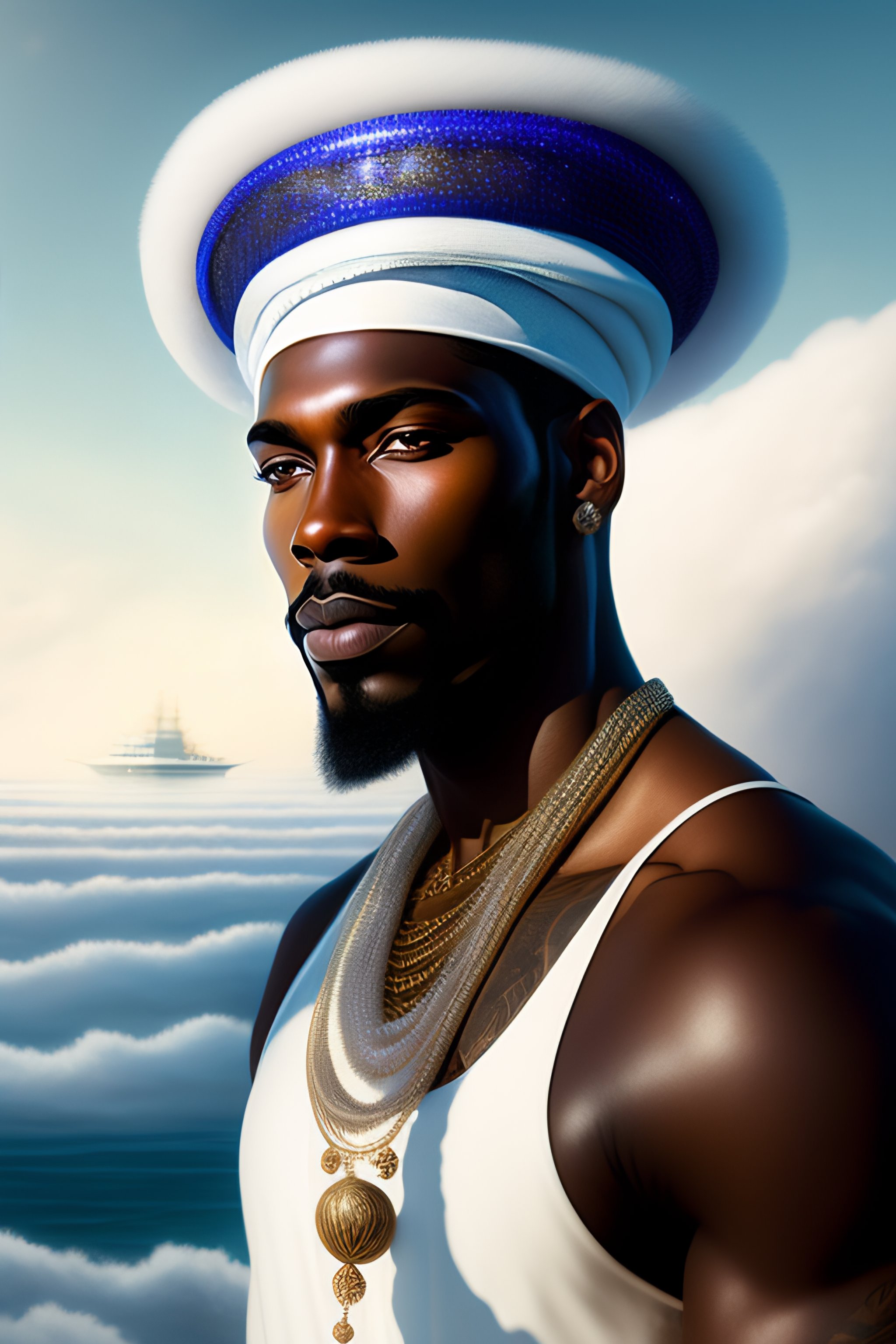 Lexica - Beautiful black man with white beard wearing white turban on ...