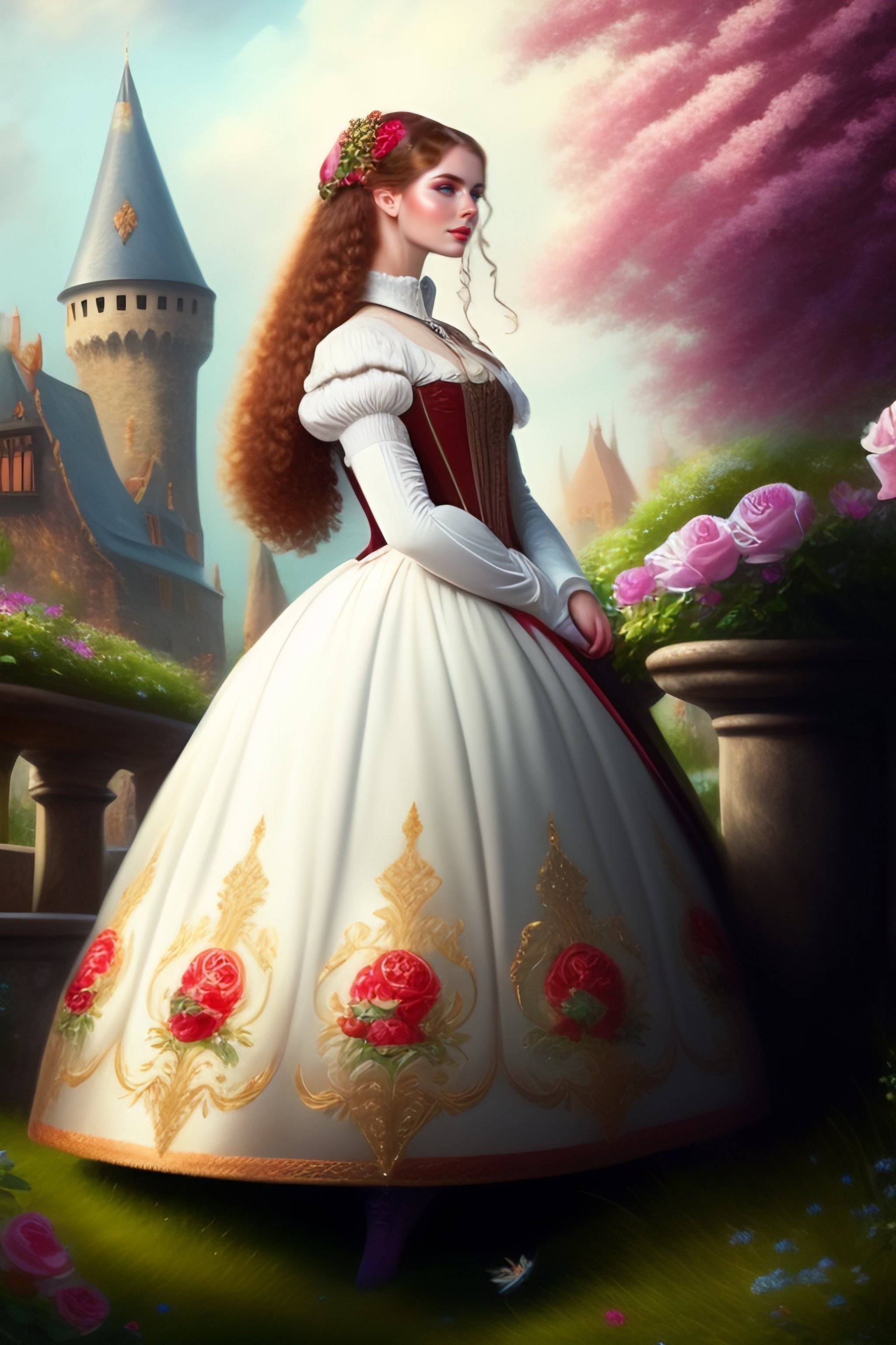 Lexica - White attractive young girl, medieval dress with corset ...