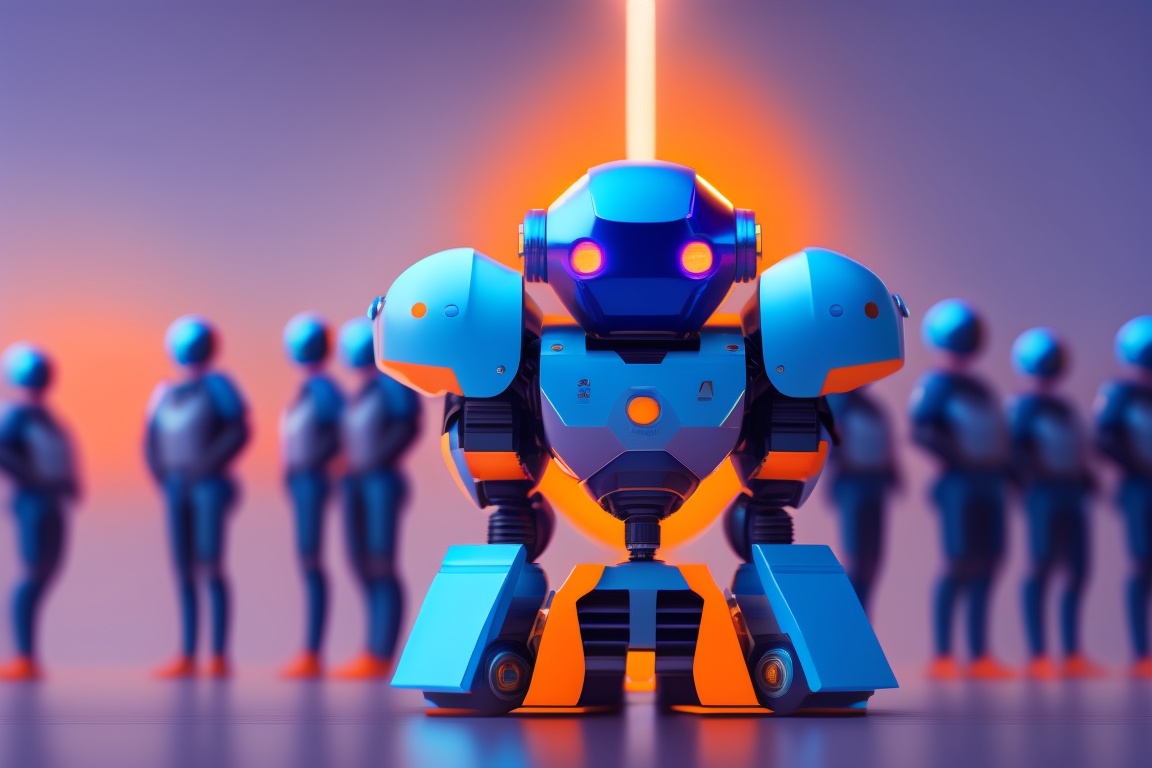 Lexica - An AI robot standing tall and powerful in front of a group of ...