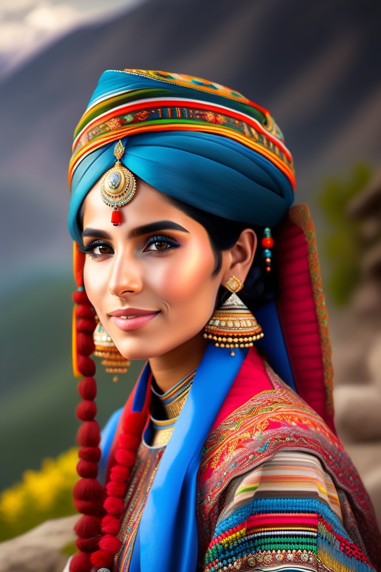 Lexica - Describe a beautiful Kalash girl wearing intricate traditional ...