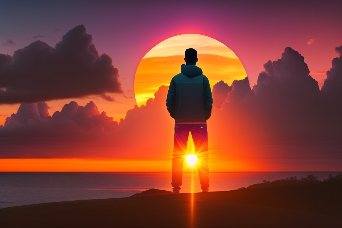 Lexica - Silhouette of a student standing against a bright sunrise or a ...