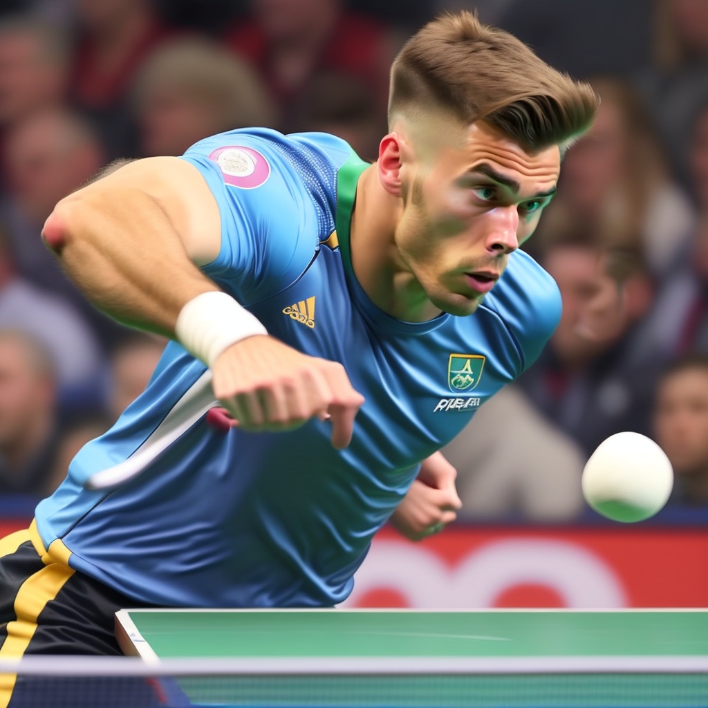 Lexica - A table tennis player with an expression of concentration and ...