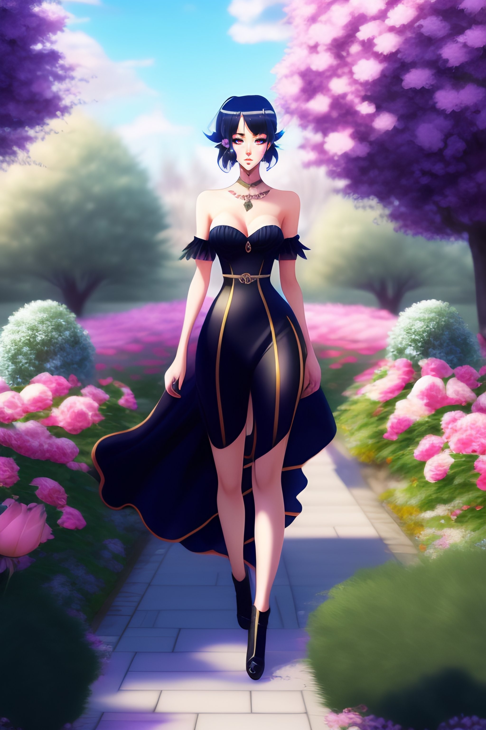 Lexica - Full body anime style model girl seating walking on the rose ...