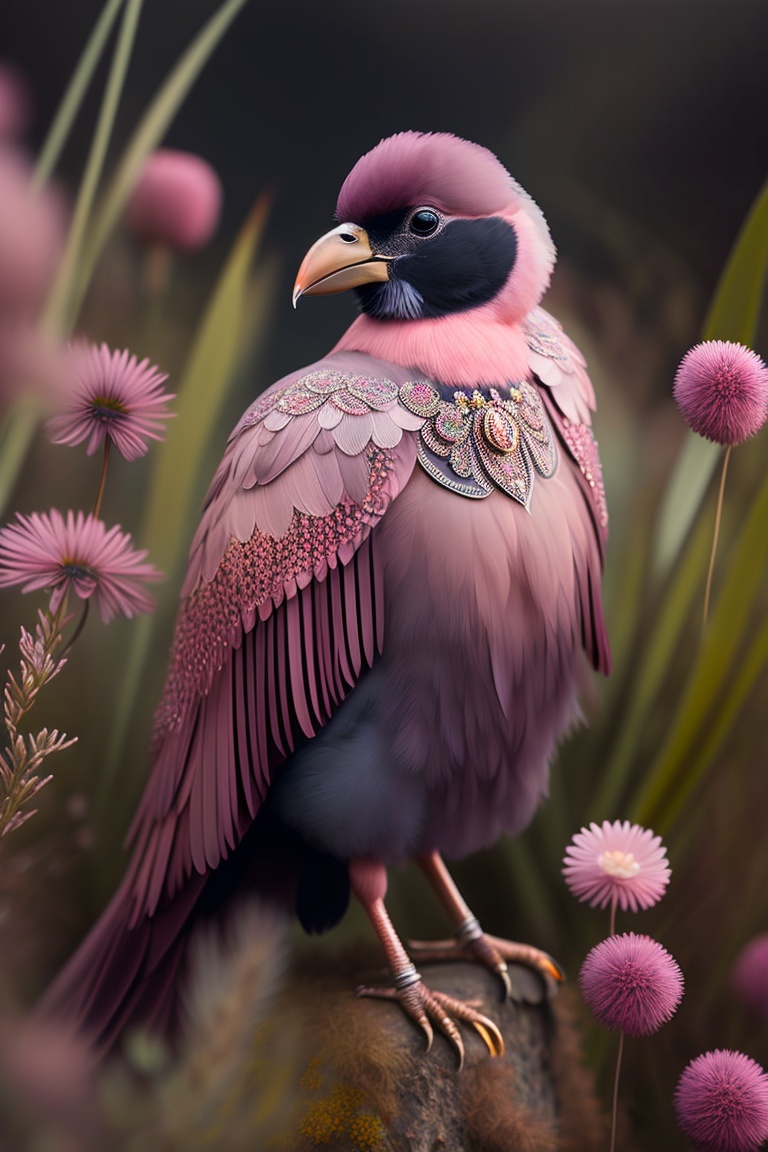 Lexica - Muted floral top dusted pink grey bird with encrusted spike ...