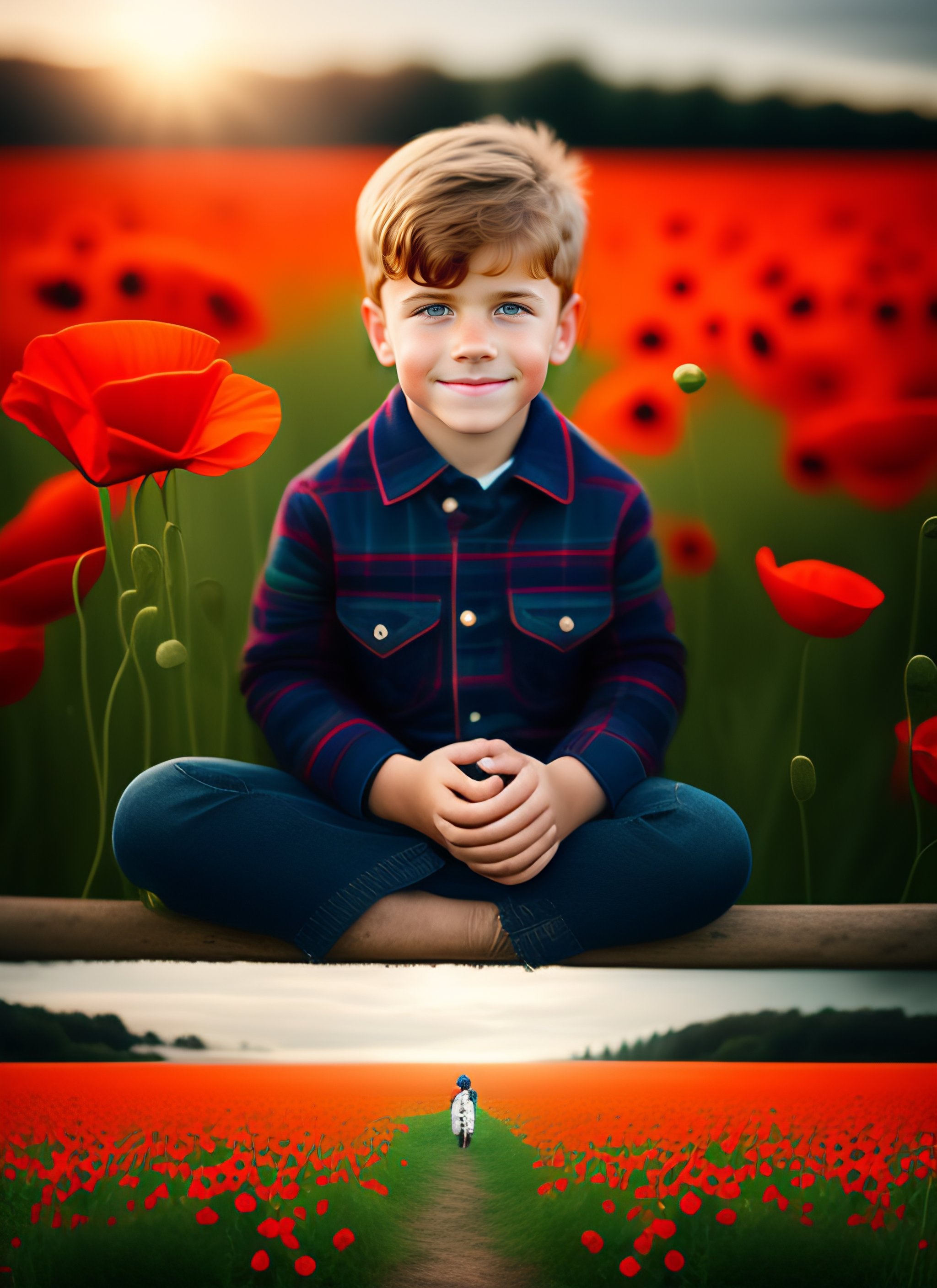 Lexica - Realistic photo of a boy sitting on a fence looking at a field ...