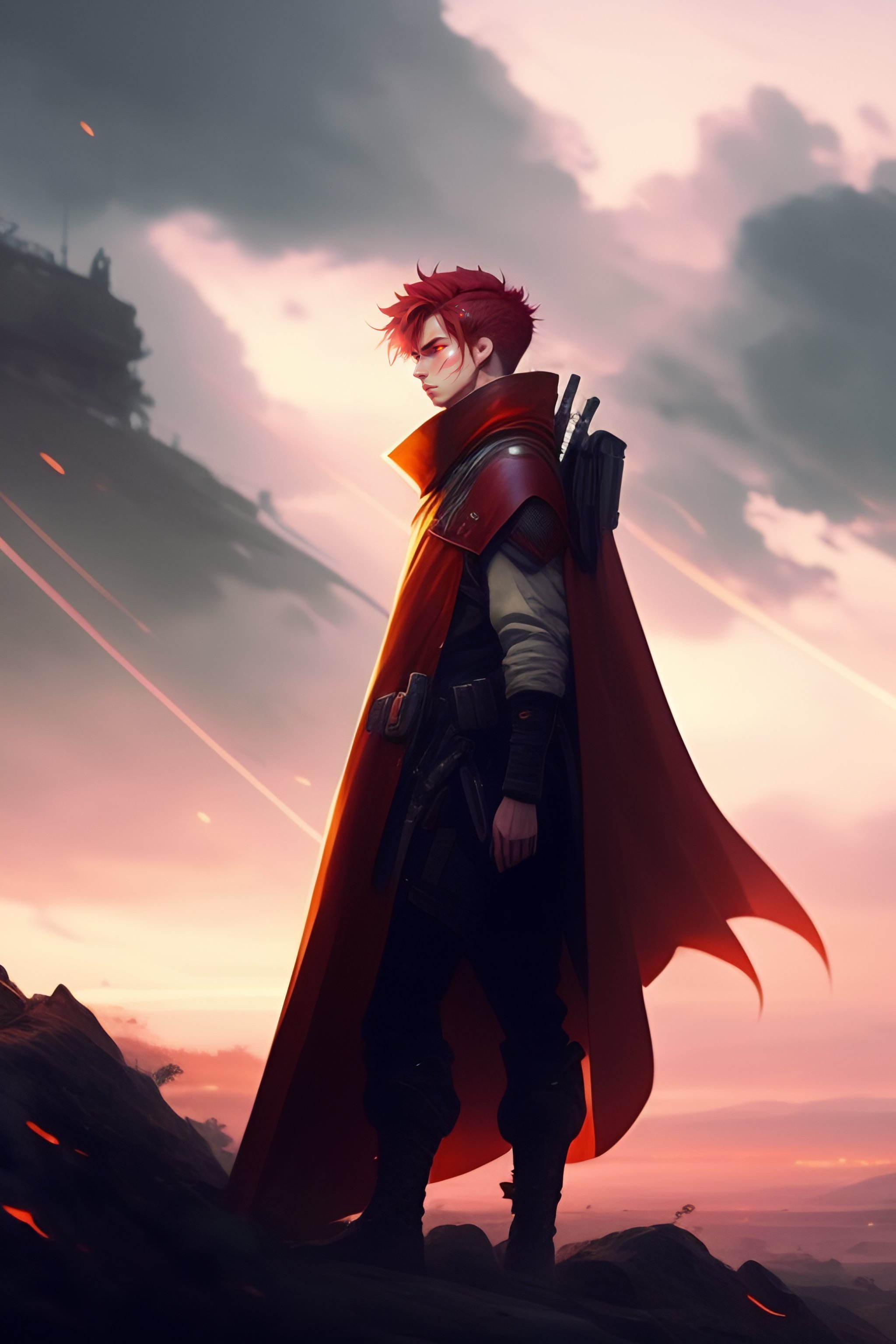 Lexica - Young man, crimson hair, injured soldier, Battlefield , long ...