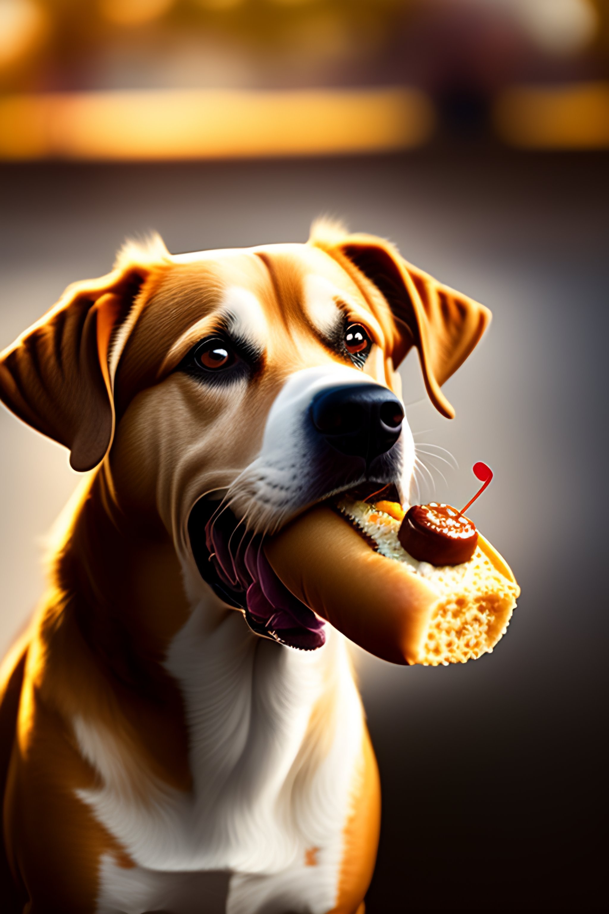 Lexica - A dog eating a hot dog