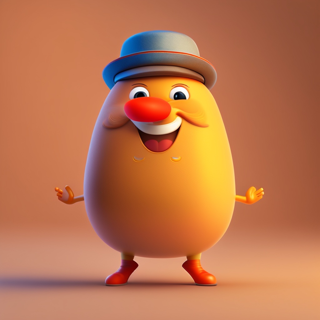Lexica - Talking potato, normal color, two hands, two legs, mouth, hat ...