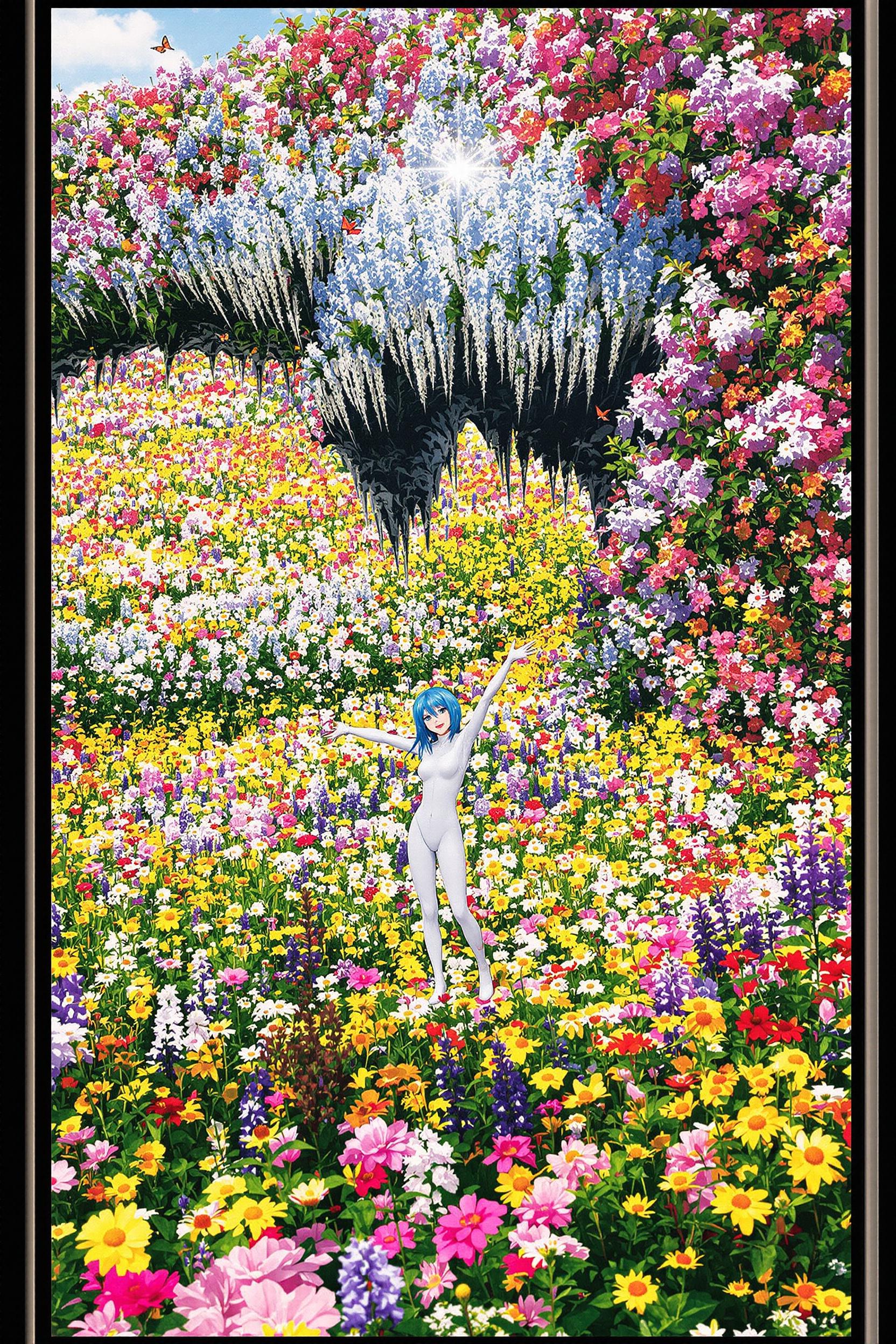 Lexica - Happy Rei Ayanami standing in a beautiful field of flowers ...
