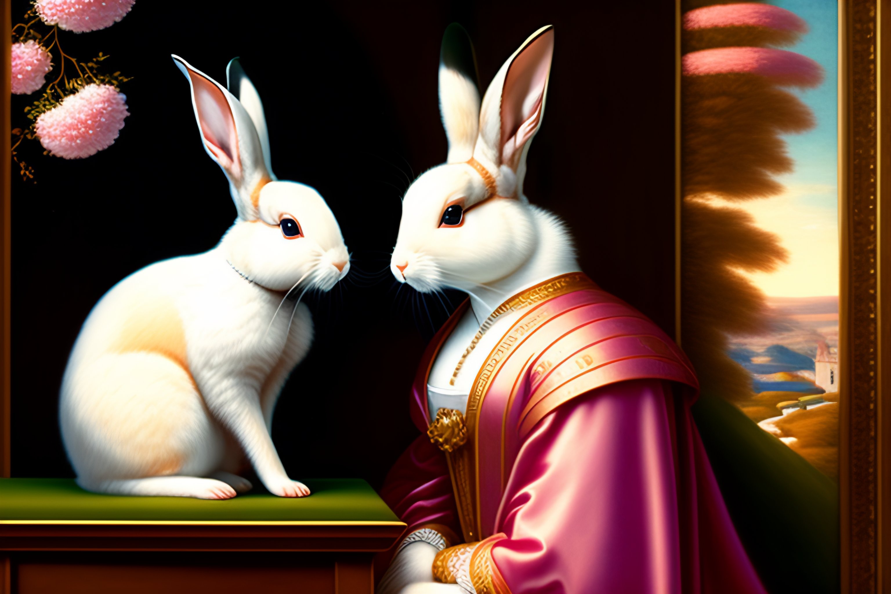 Lexica - Oil painting portrait of two futuristic white bunnies, super ...