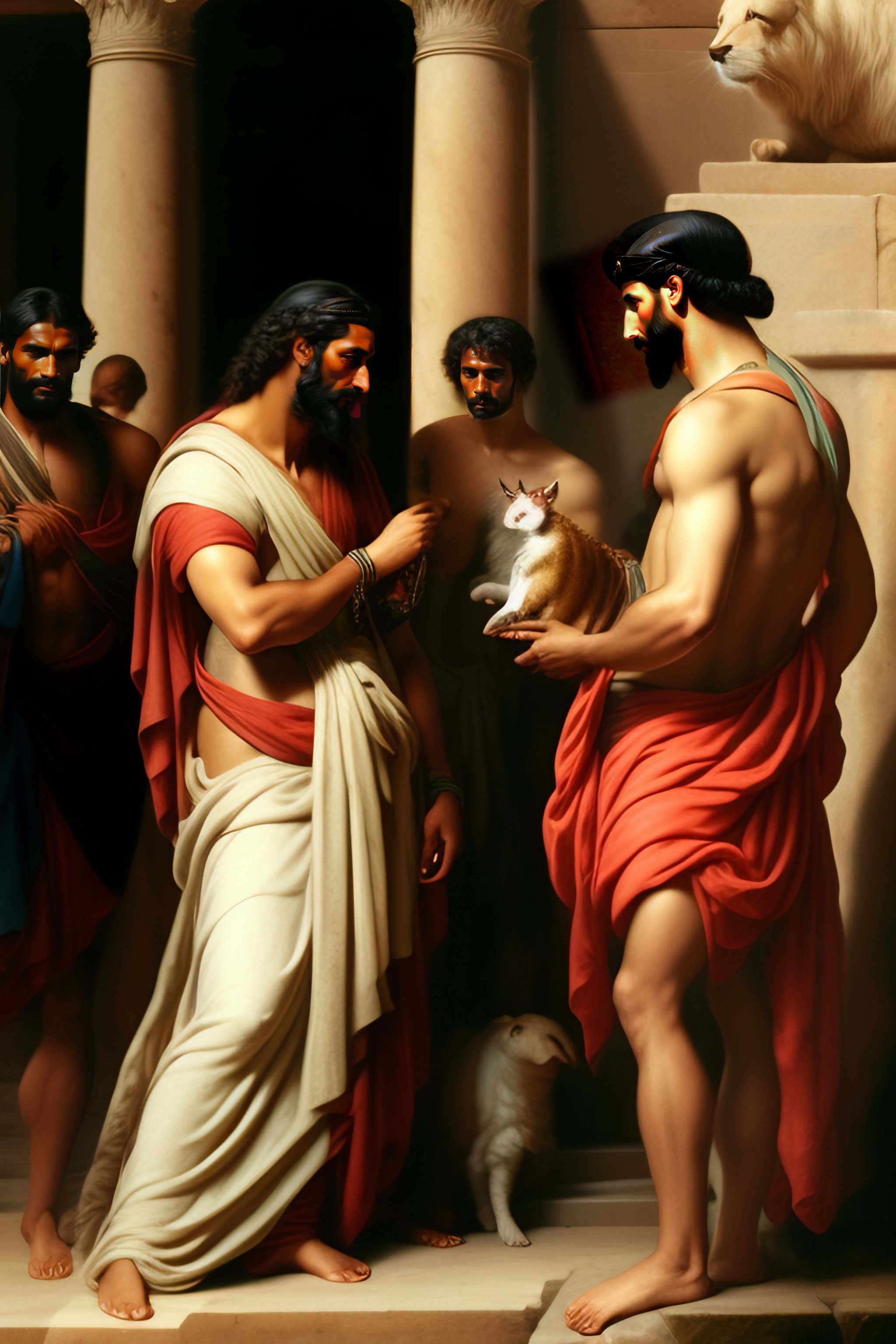 Lexica - Two human beings making an animal sale in ancient rome