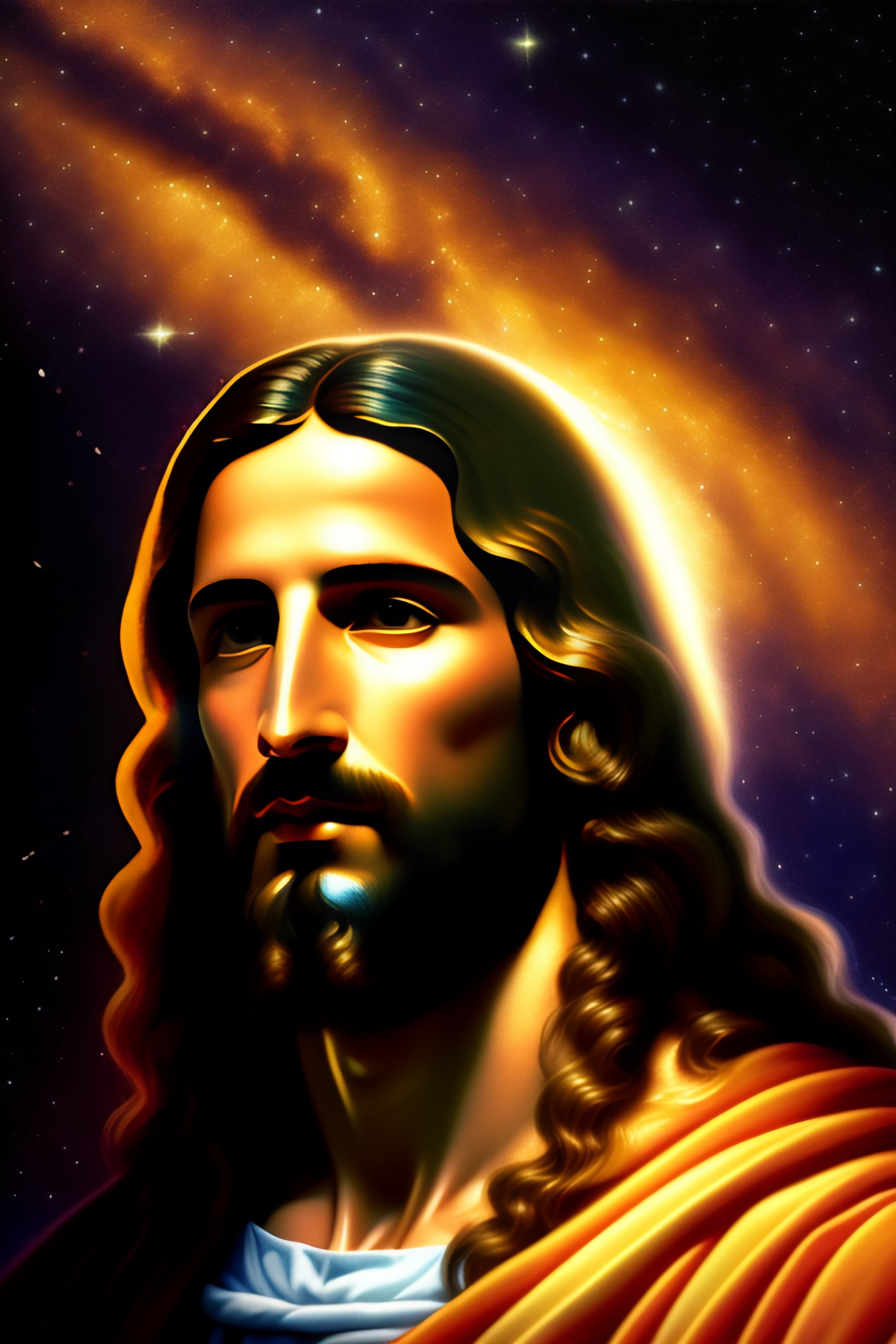 Lexica - Photorealistic portrait of jesus christ, starry background