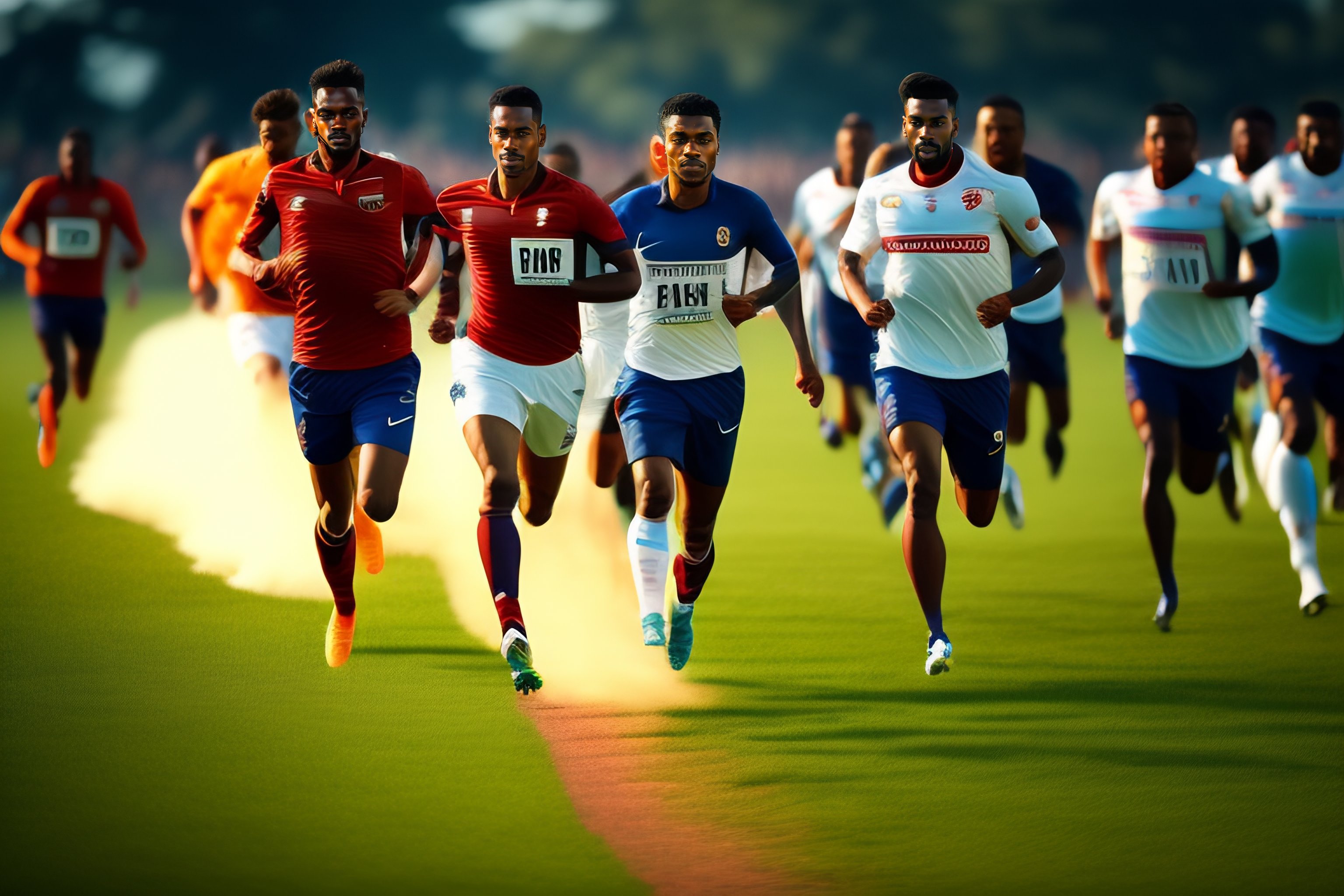 Lexica - Background full of people chasing, front view, grass ground ...