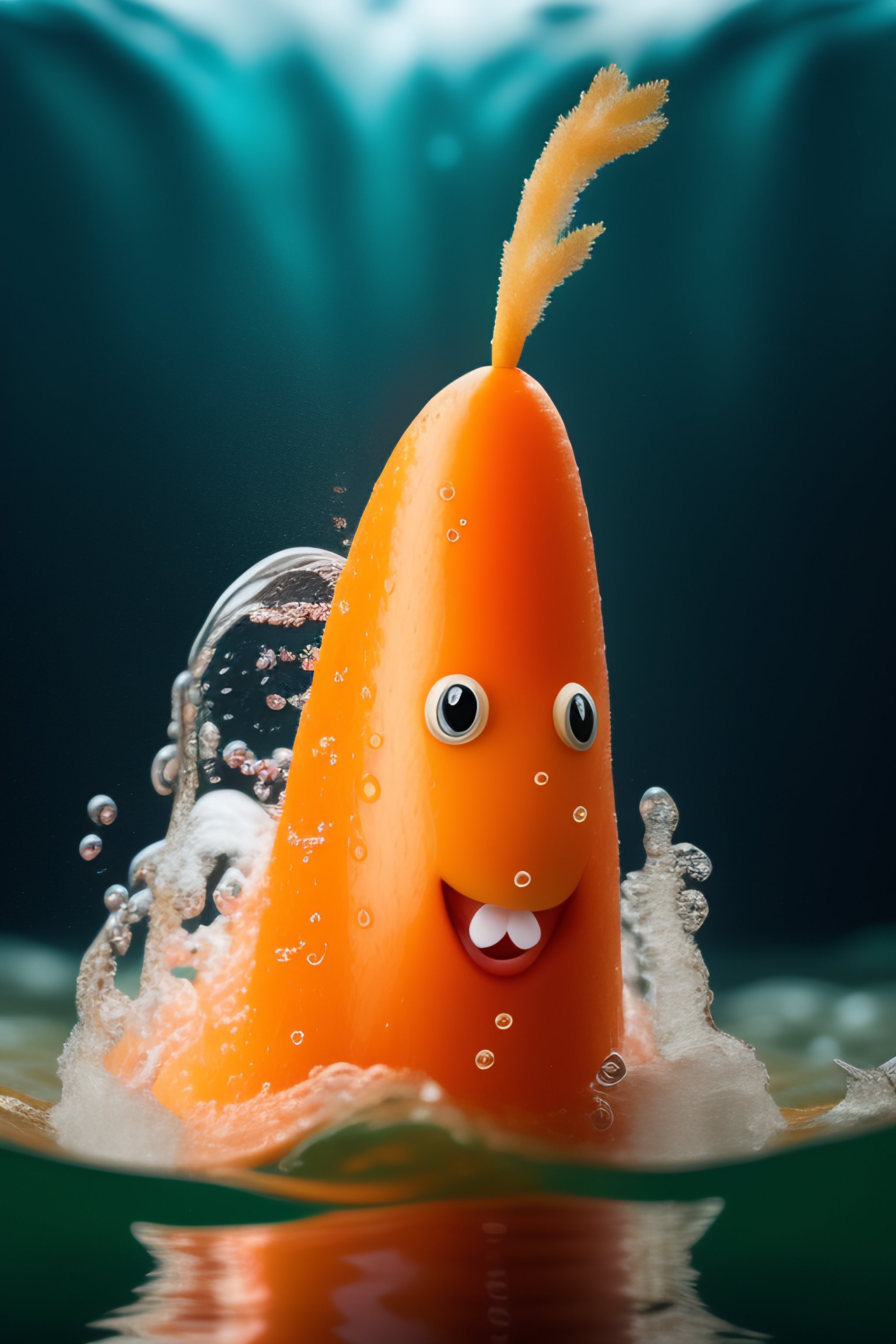 Lexica - Anthropomorphic carrot going for a swim