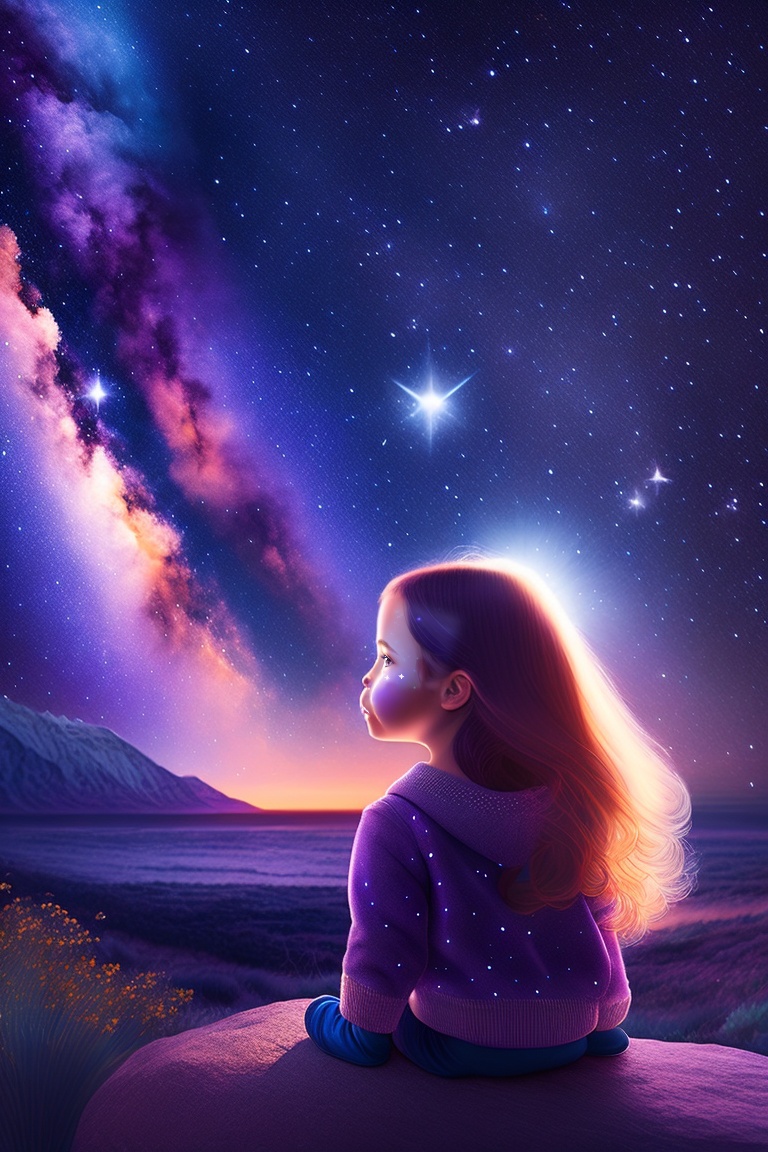 Lexica - Illustrate a young star named Sparkle, gazing up at the vast ...