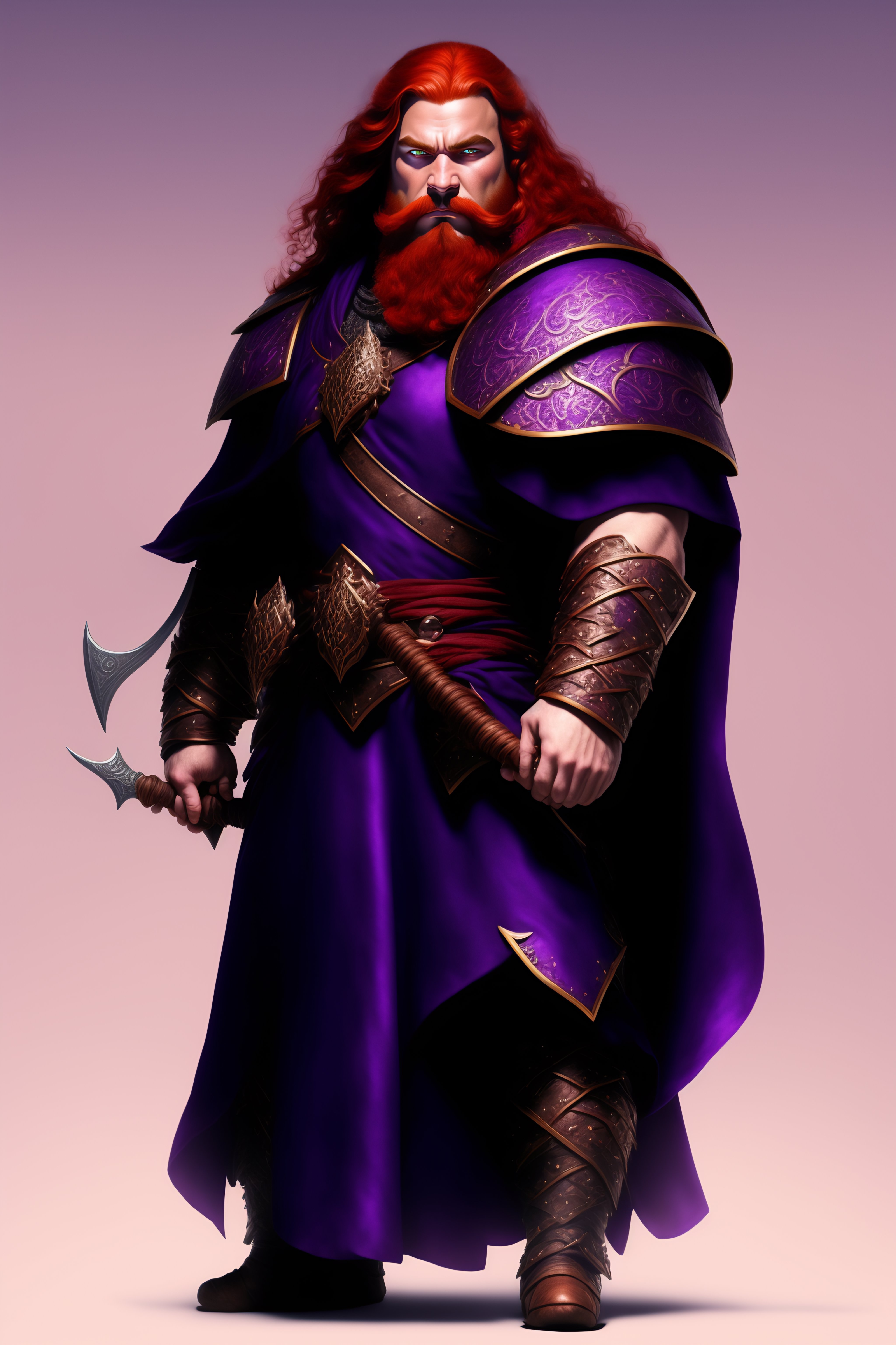 Lexica - Fantasy dwarf, redhead male, very dark purple robes,big shield ...