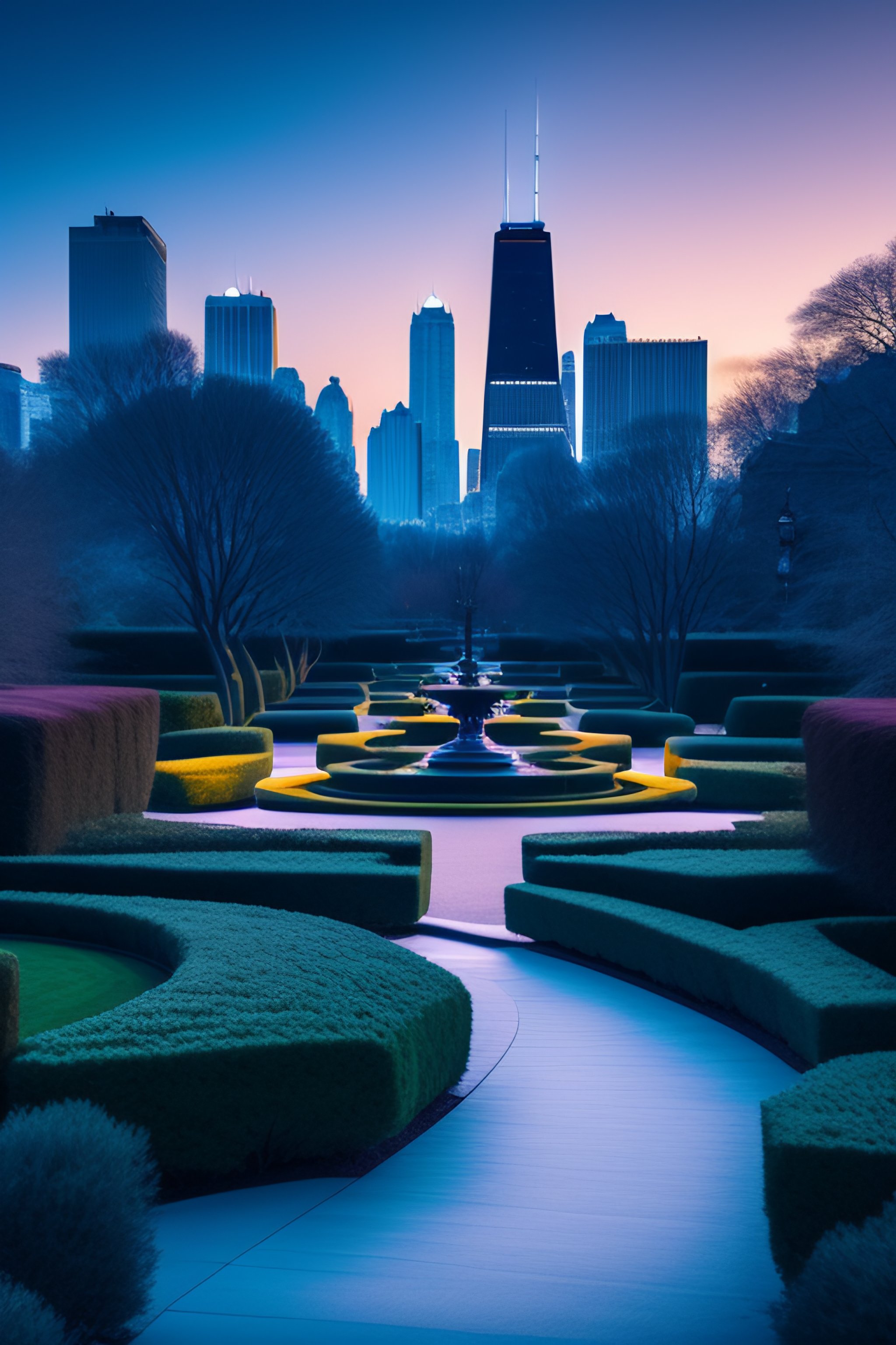 Lexica - Chicago weak blue light streets cold tones and blueish grass ...