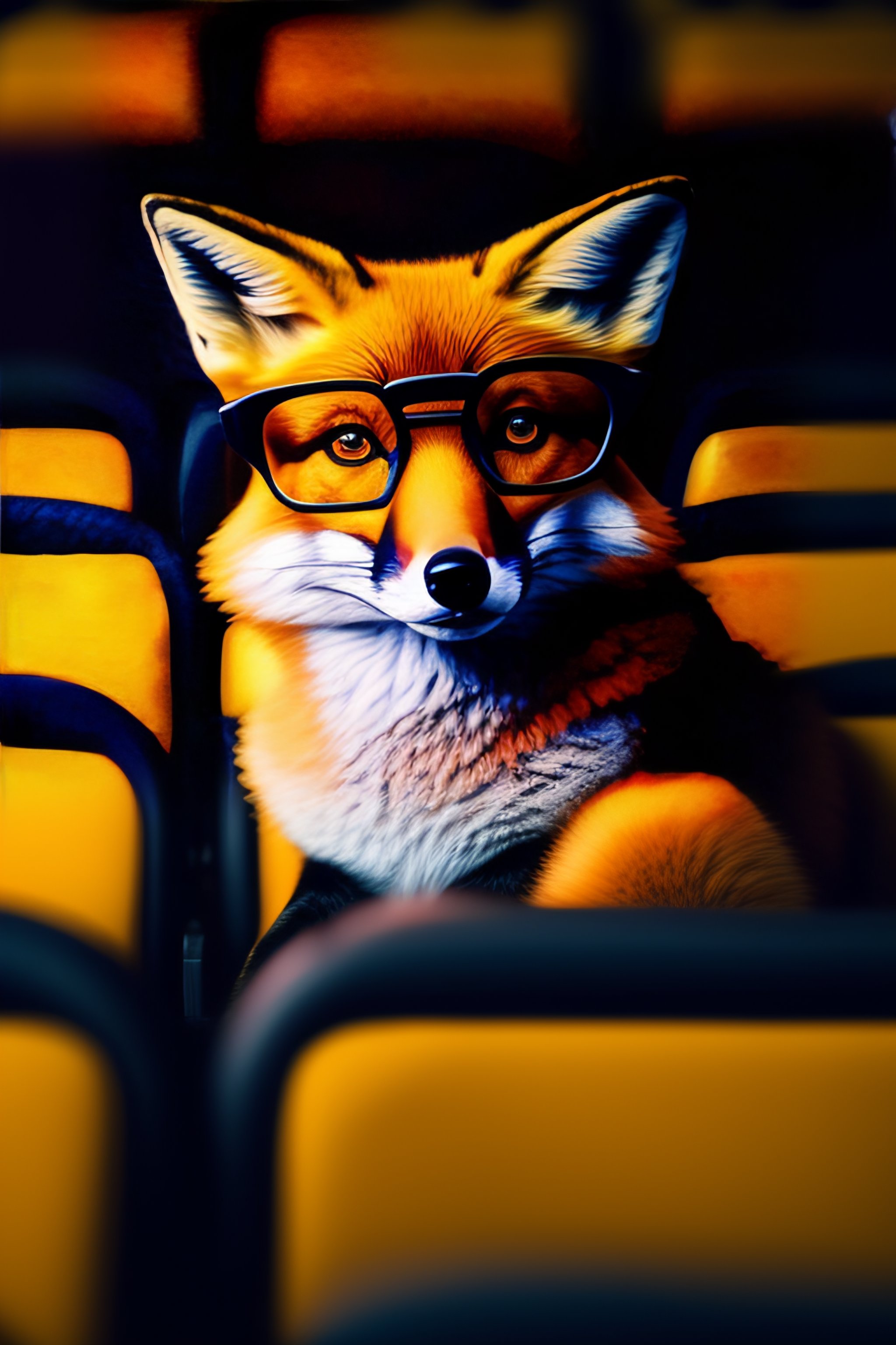 Lexica - A fox wearing glasses, at the middle of audience in a Cinema ...