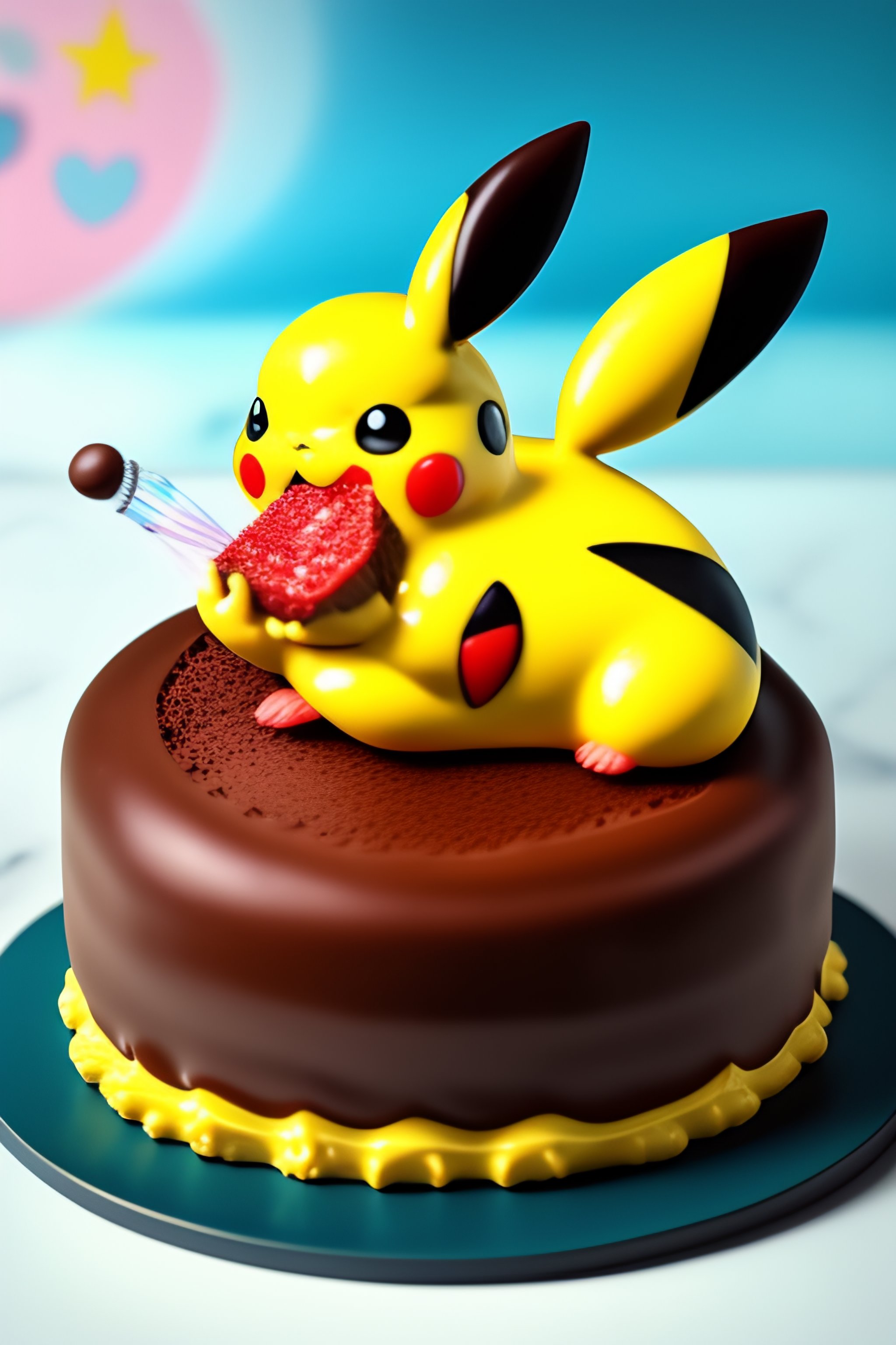 Lexica - Pikachu attacking a chocolate cake with an electric attack ...