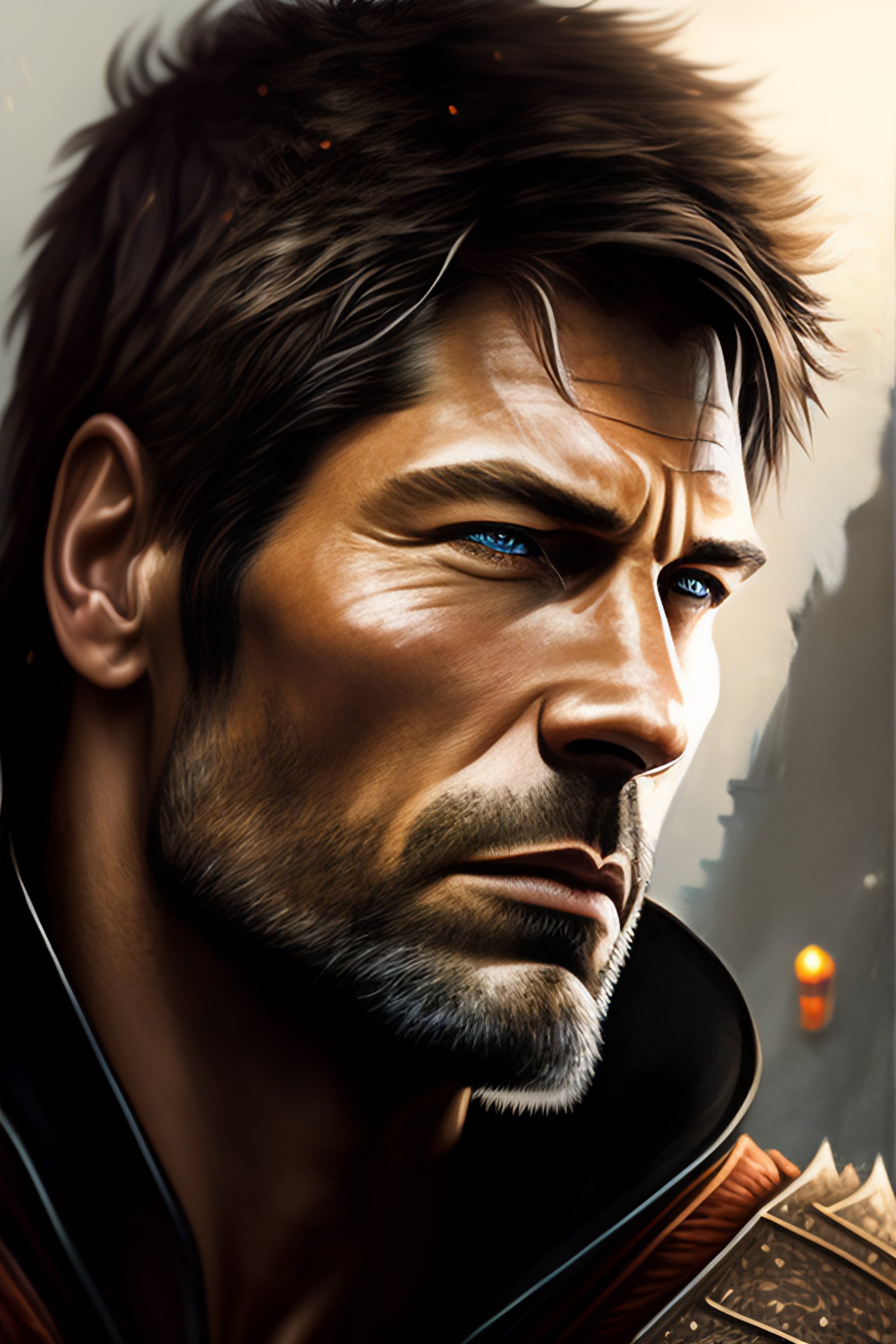 Lexica - Epic portrait, close-up, middle-aged man, well-trained warrior ...