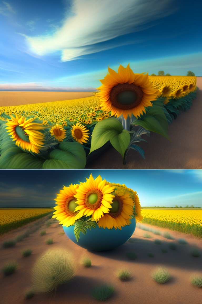 Lexica - 3D Surrealism, sunflowers, Van Gogh sky