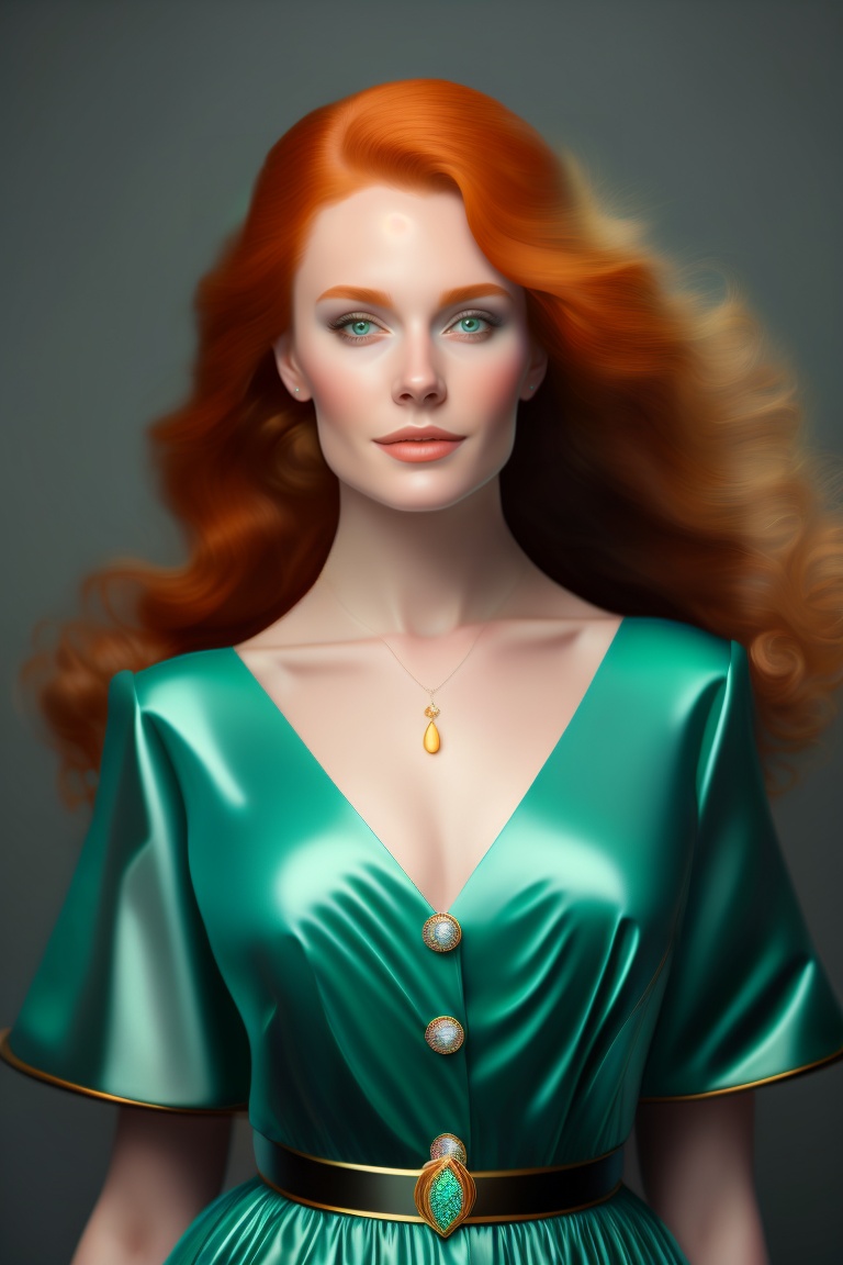 Lexica Redhead Woman Eyes Close In A Kitchen Water Green Dress