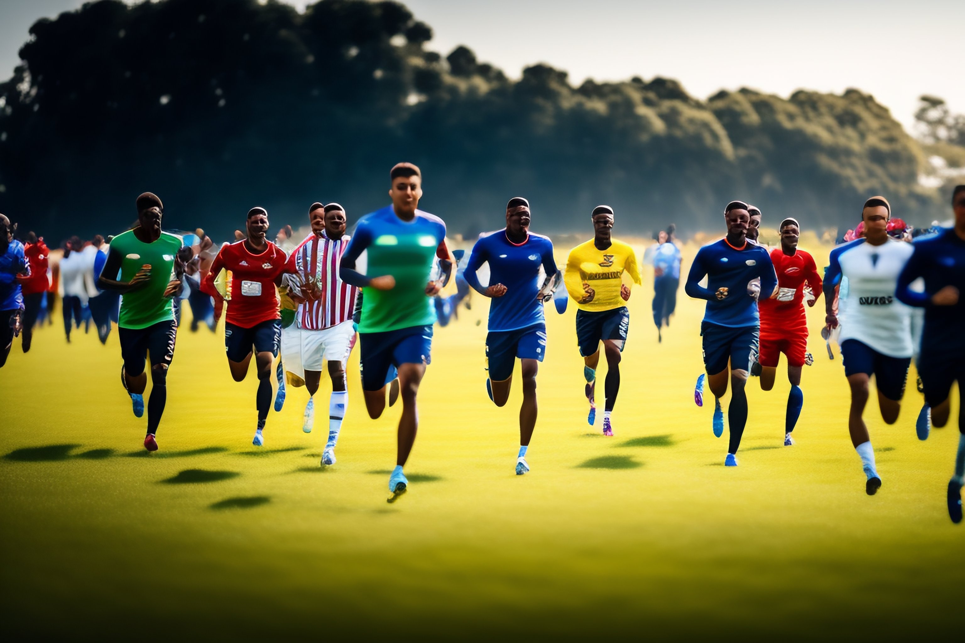 Lexica - Background full of men and wome chasing, front view, grass ...