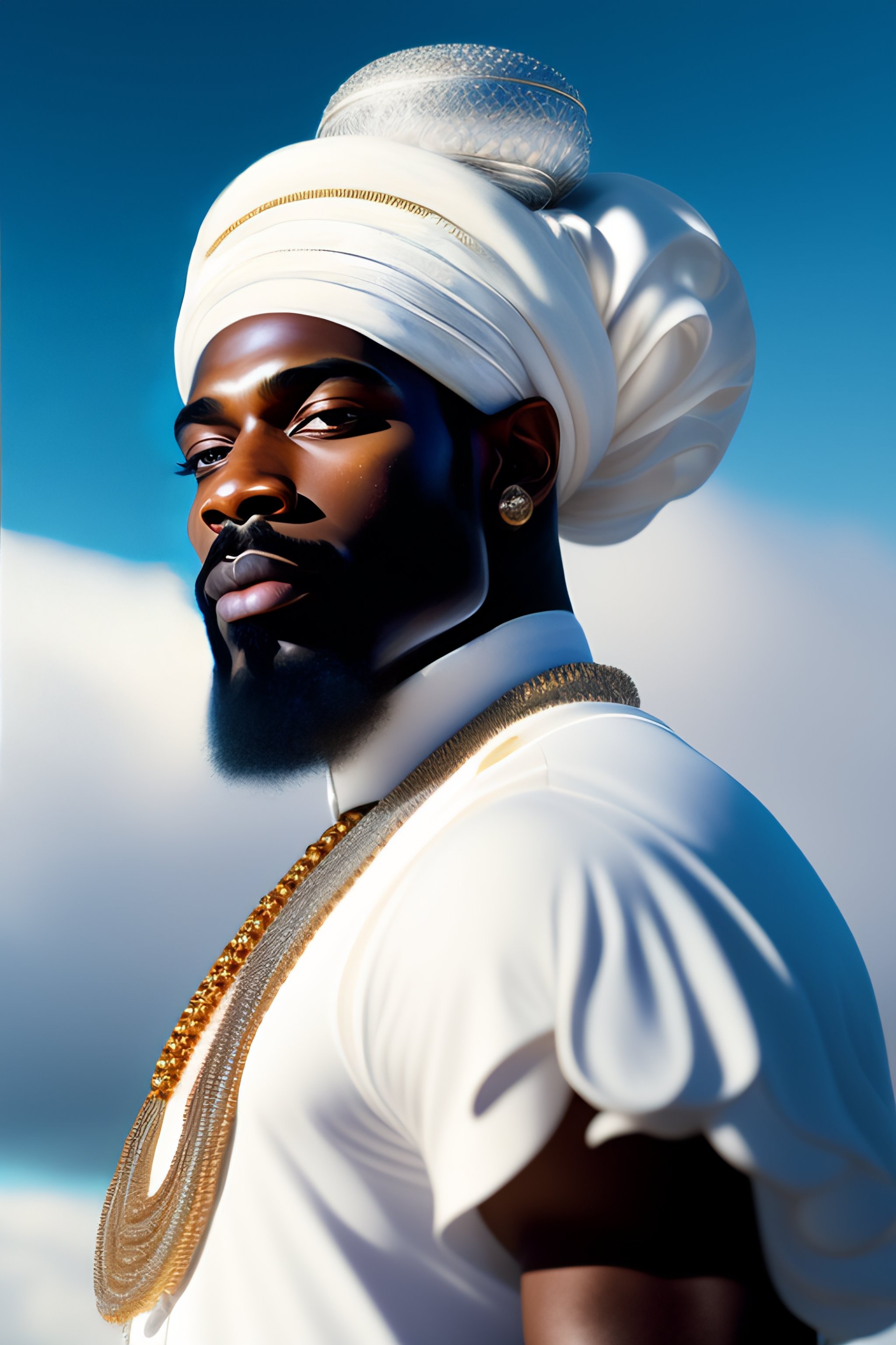 Lexica - Beautiful black man with white beard wearing white turban on ...