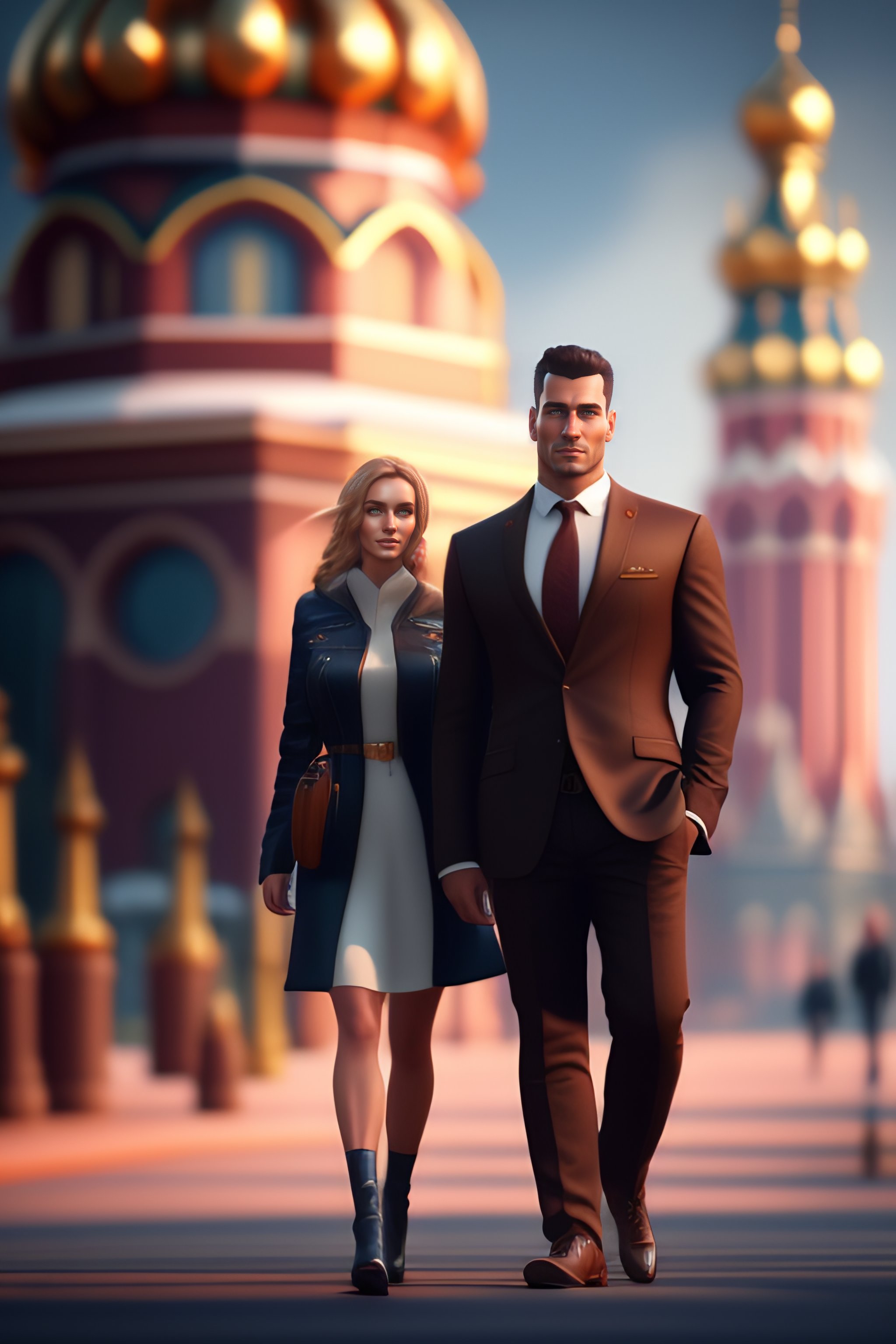 Lexica - Beautiful russian girl with male in moscow city, pixar disney ...