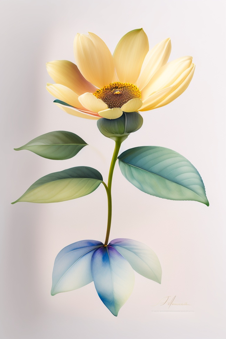 Lexica - Faint water colour, botanical flower, set on white background