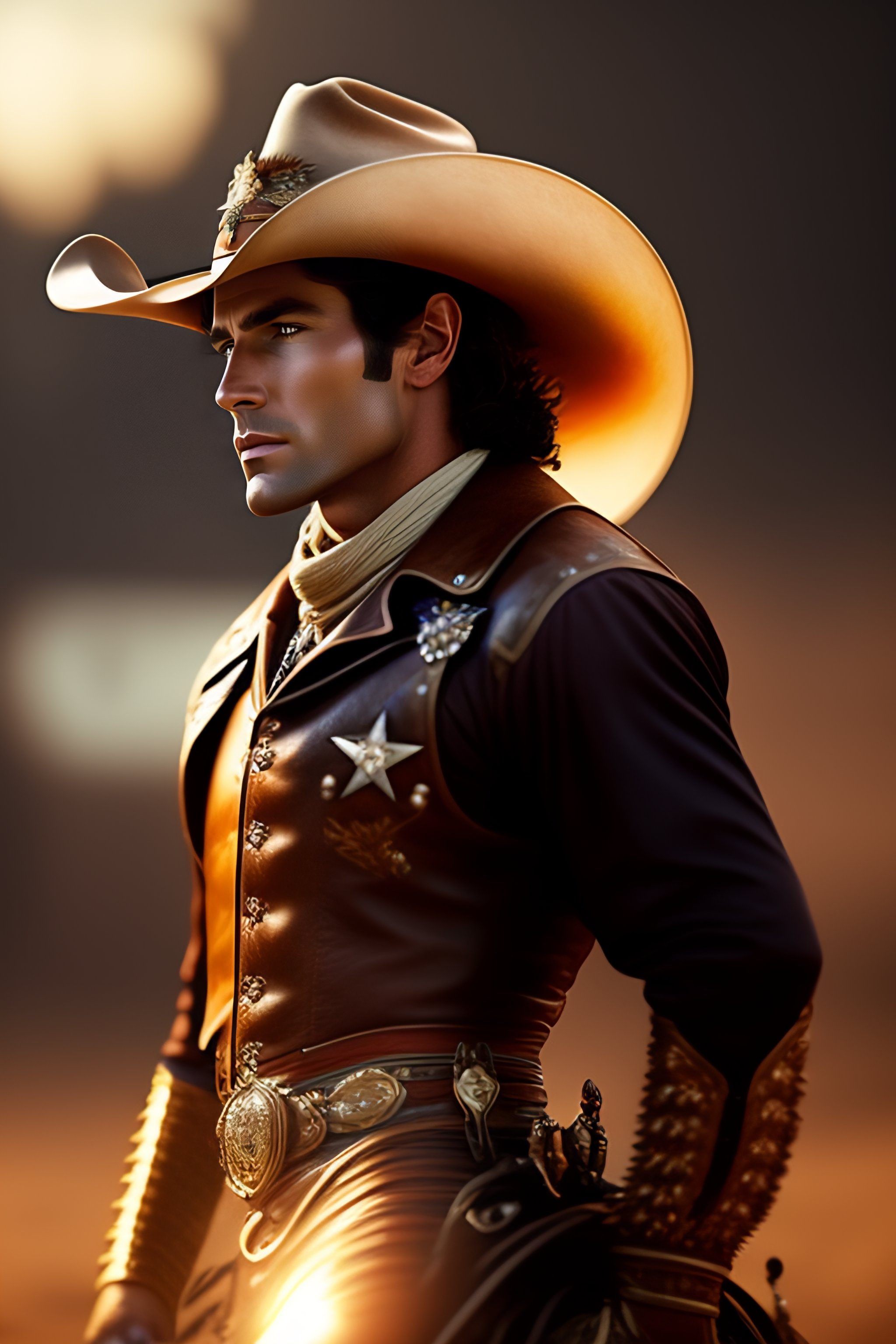 Lexica - Potrait of cowboy in a epic future