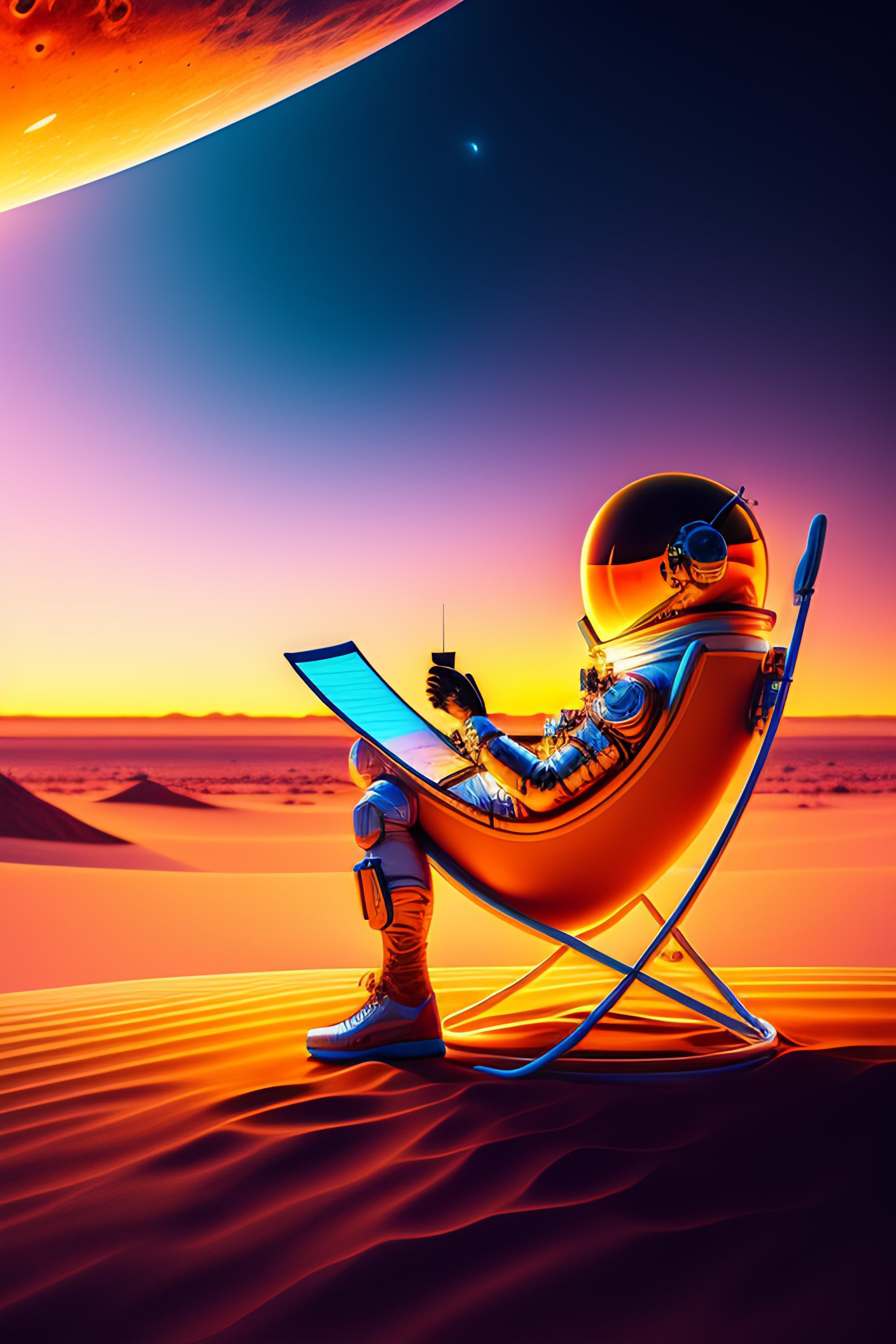 Lexica - An astronaut resting on mars in a beach chair, vibrant ...