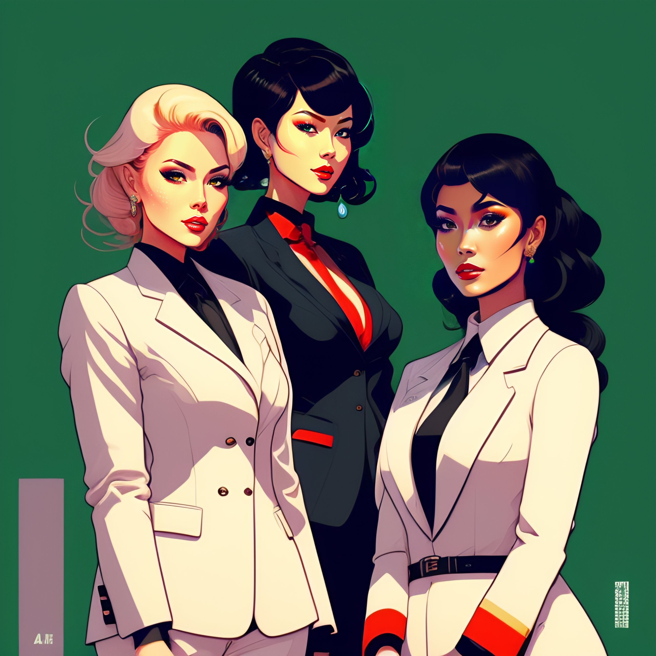 Lexica - 5 different business women standing in a row, style of laurie ...