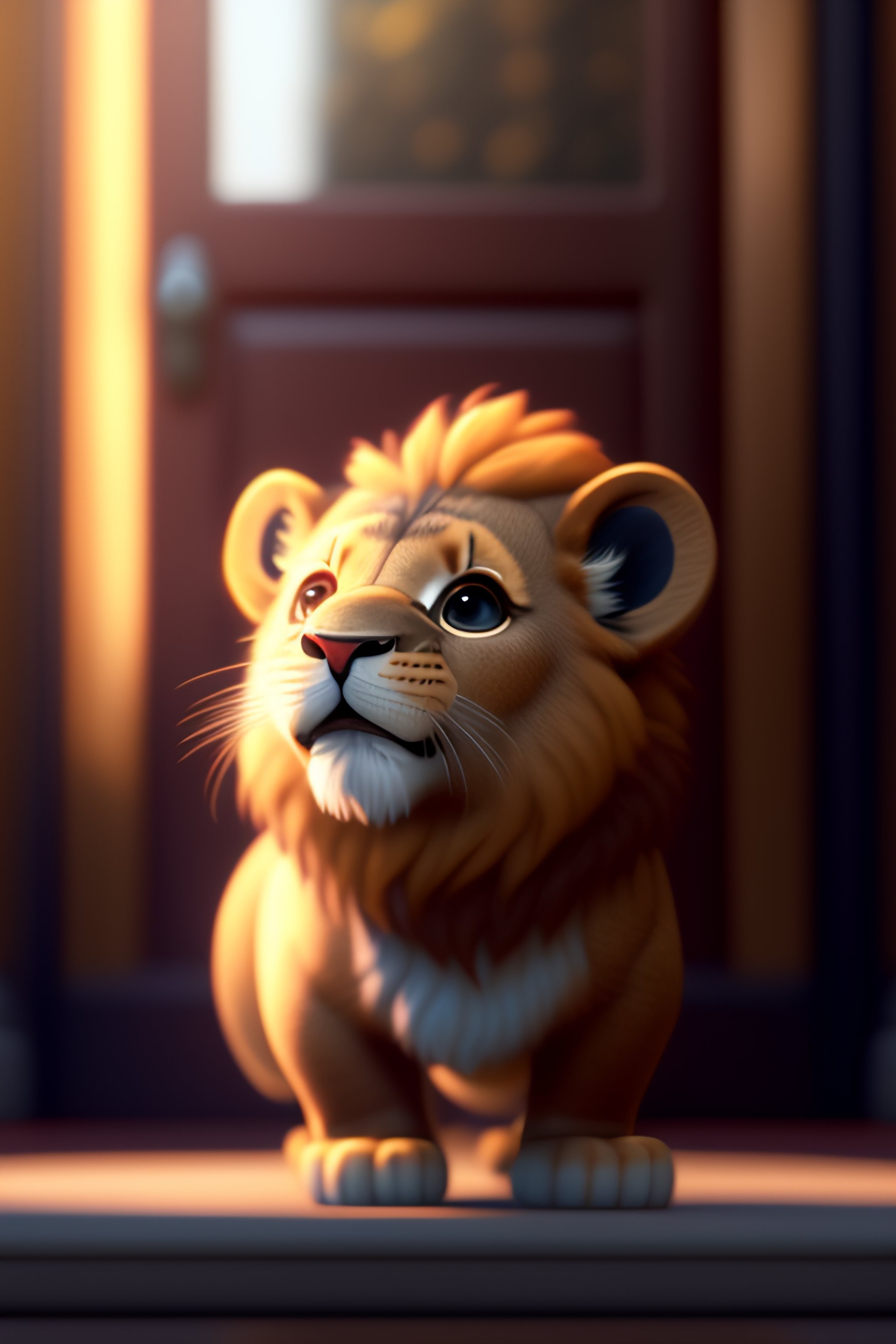 Lexica - Cute small lion waving at me and smiling greeting me in front ...