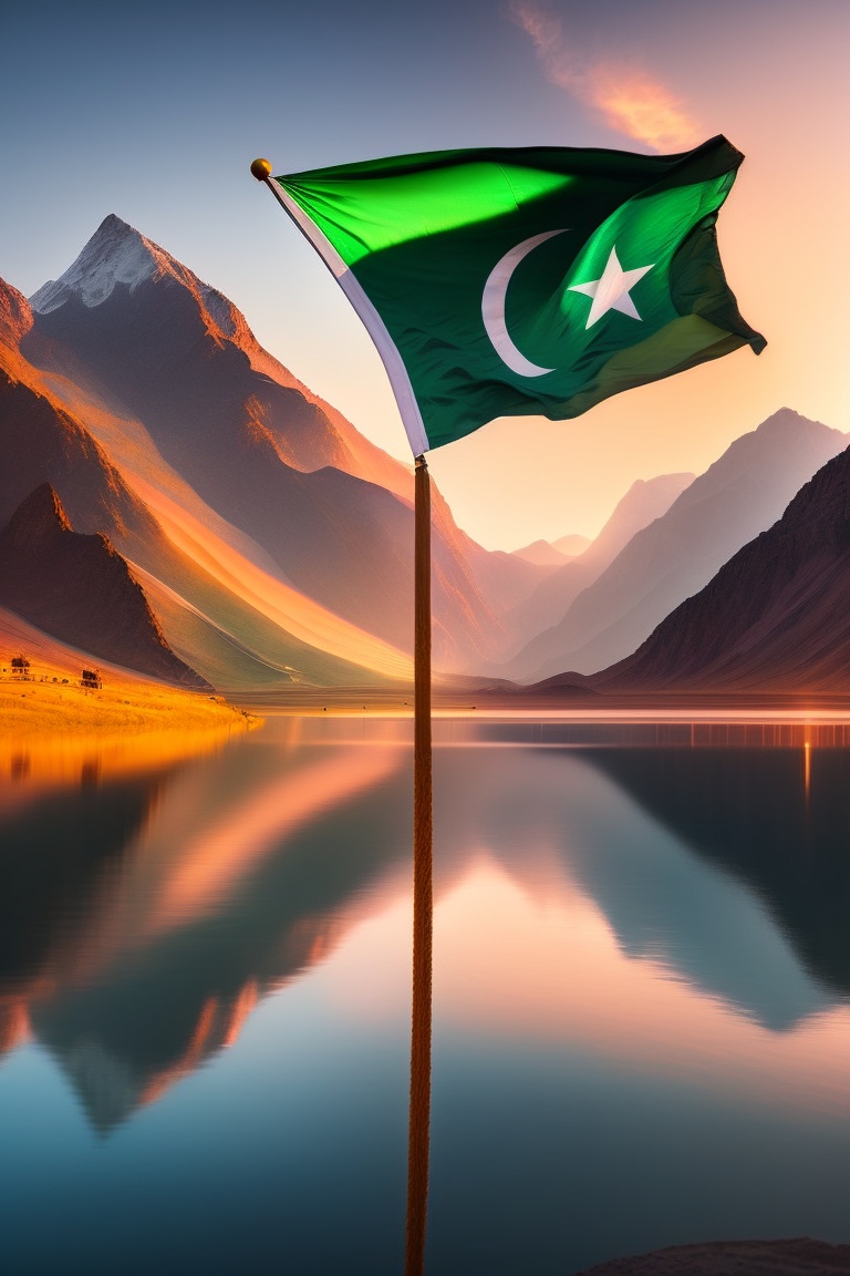 Lexica - A beautiful Pakistani flag🇵🇰 soaring in sky with beautiful ...