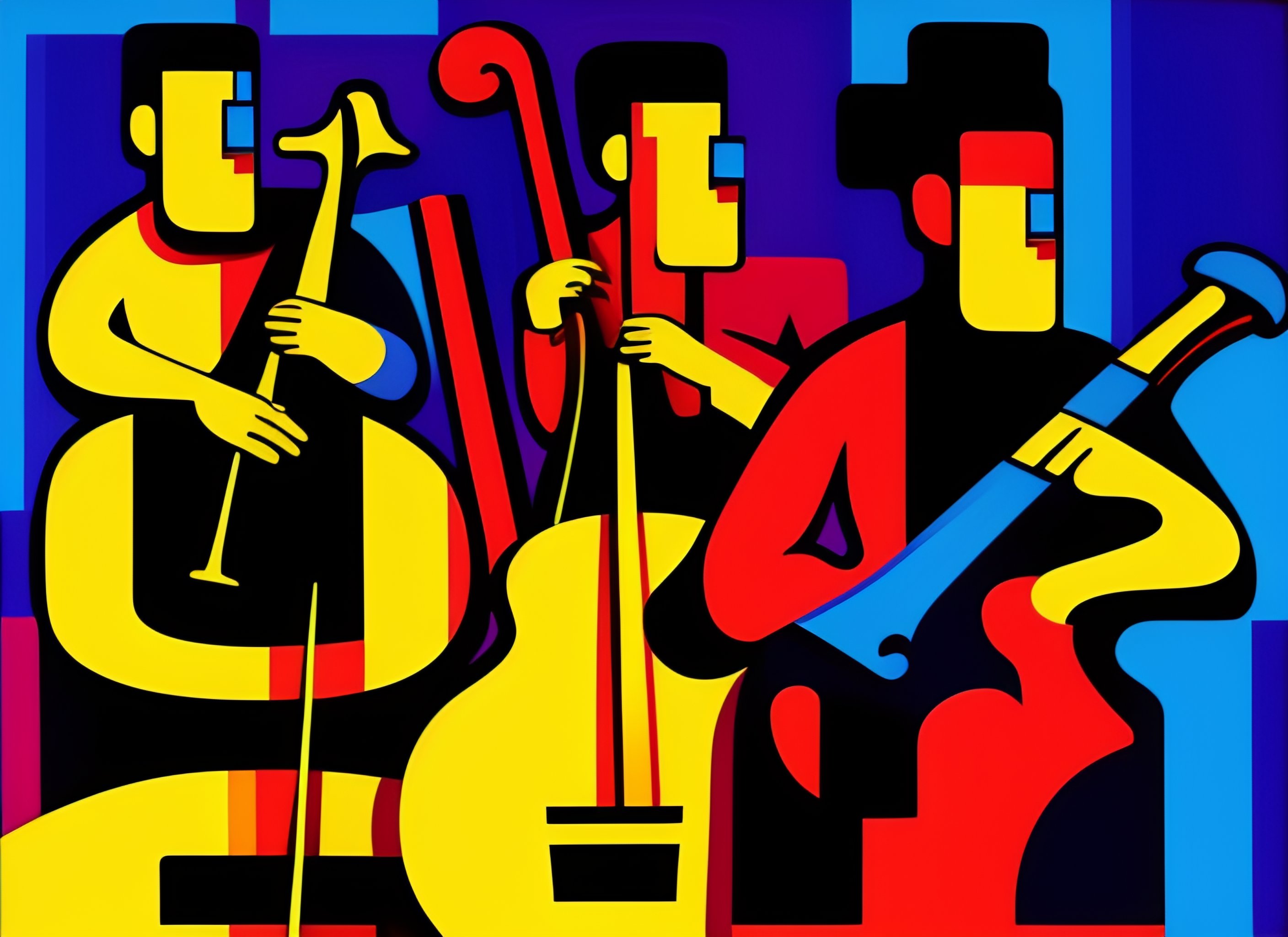 Lexica - 4 jazz musicians, playing with instruments, abstract art in ...