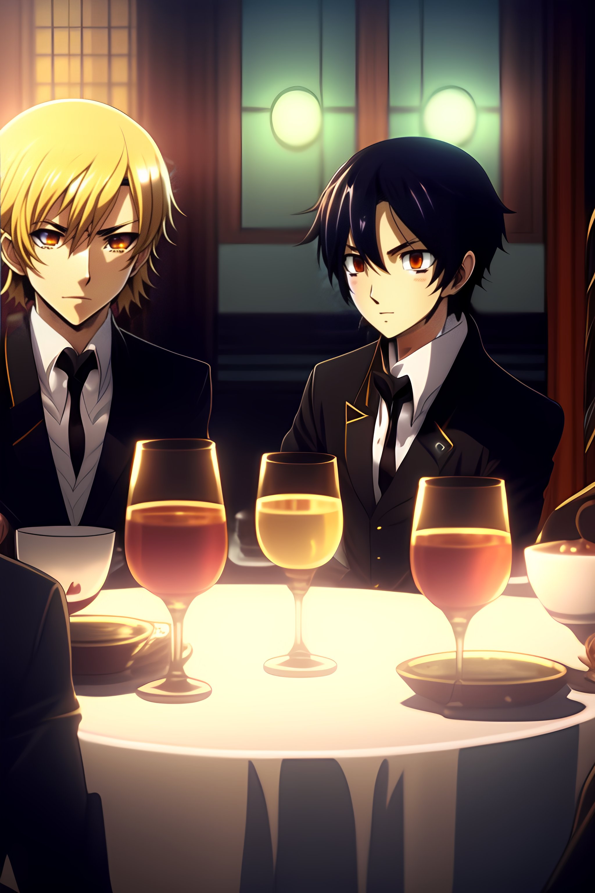 Lexica - Yagami light and lelouch and eren yeager sitting on table ...