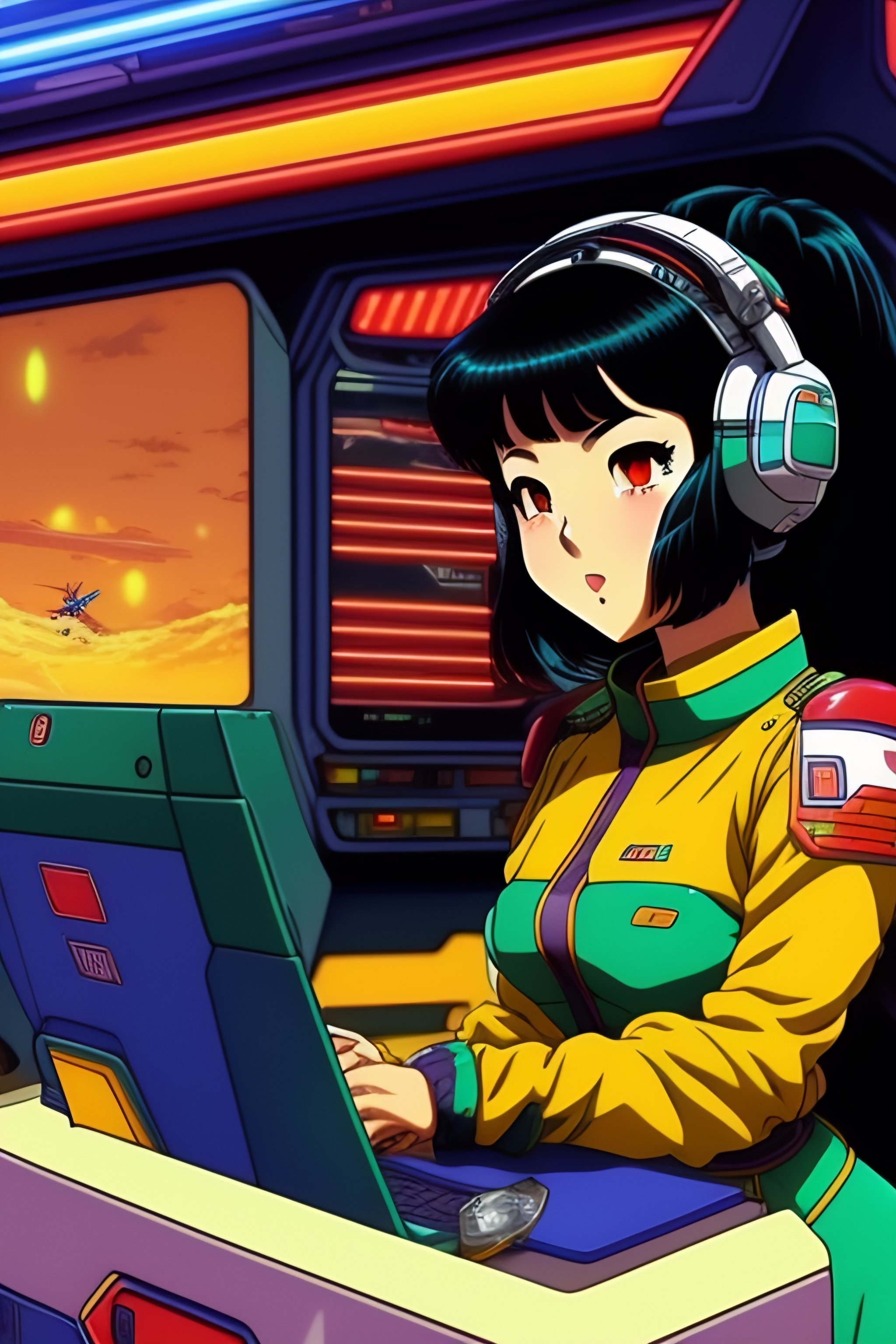 Lexica - Two attractive Asian female Gundam pilots answering emails at ...