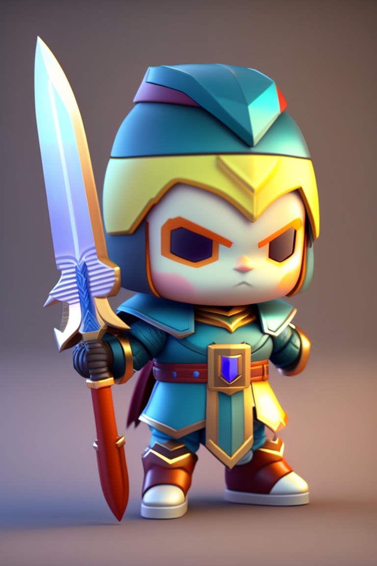 Lexica - 3d model, swordsman, chibi, non-human
