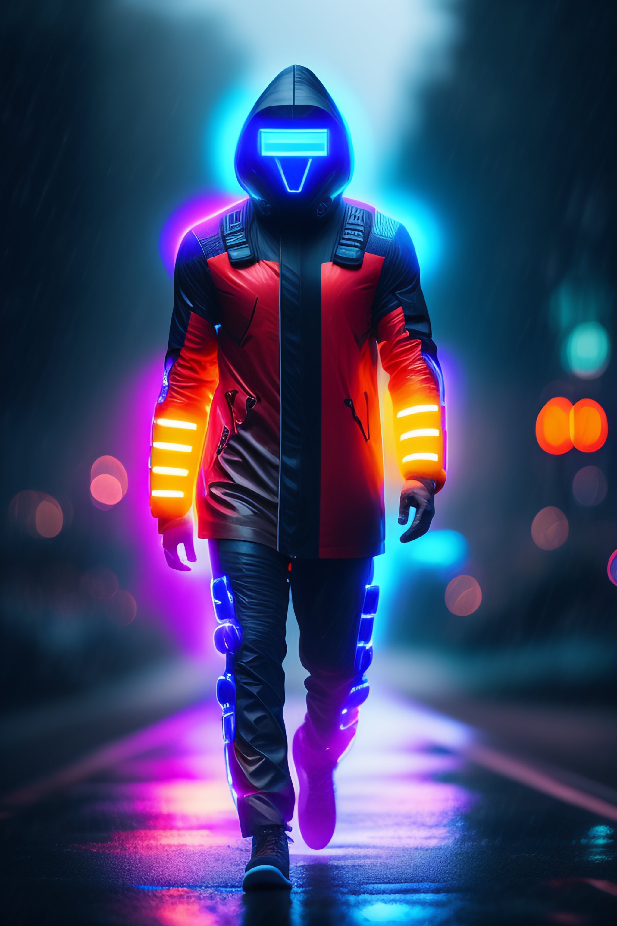 Lexica - Futuristic edgerunner masked man, half cyborg, full body ...