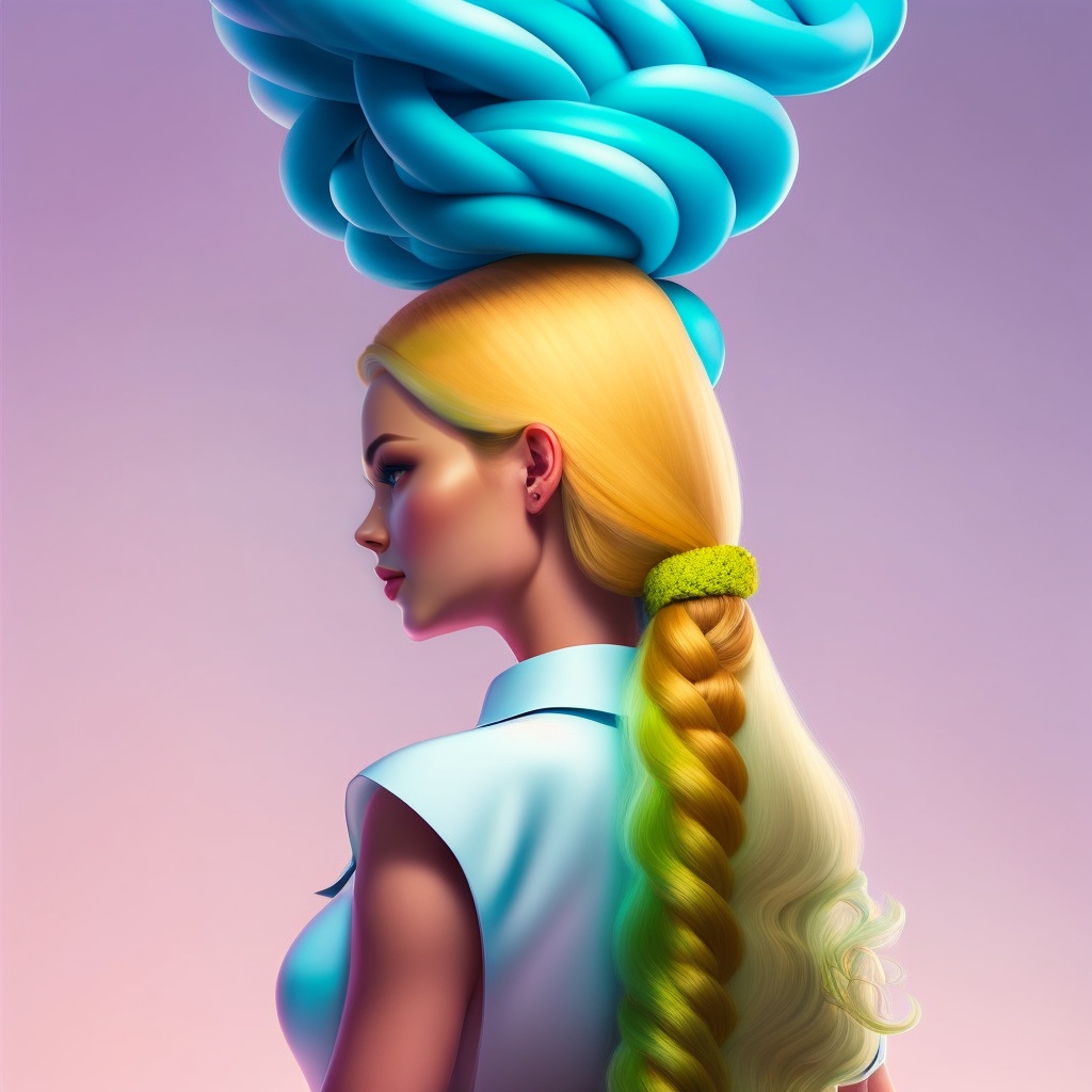 Lexica - Blonde woman has an endlessly tall twisted column of brunette ...