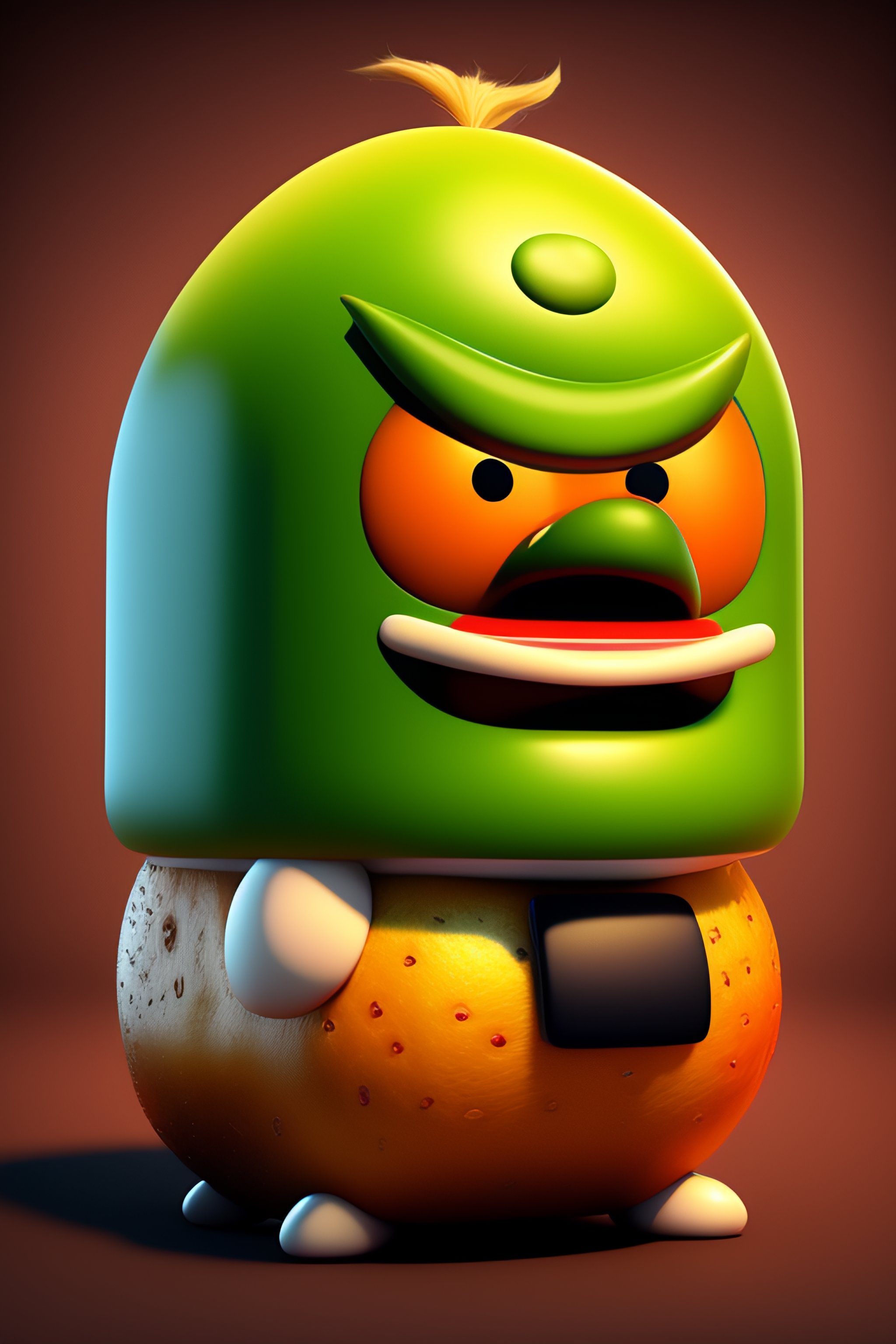 Lexica - Angry potato with face and arms shooting guns front