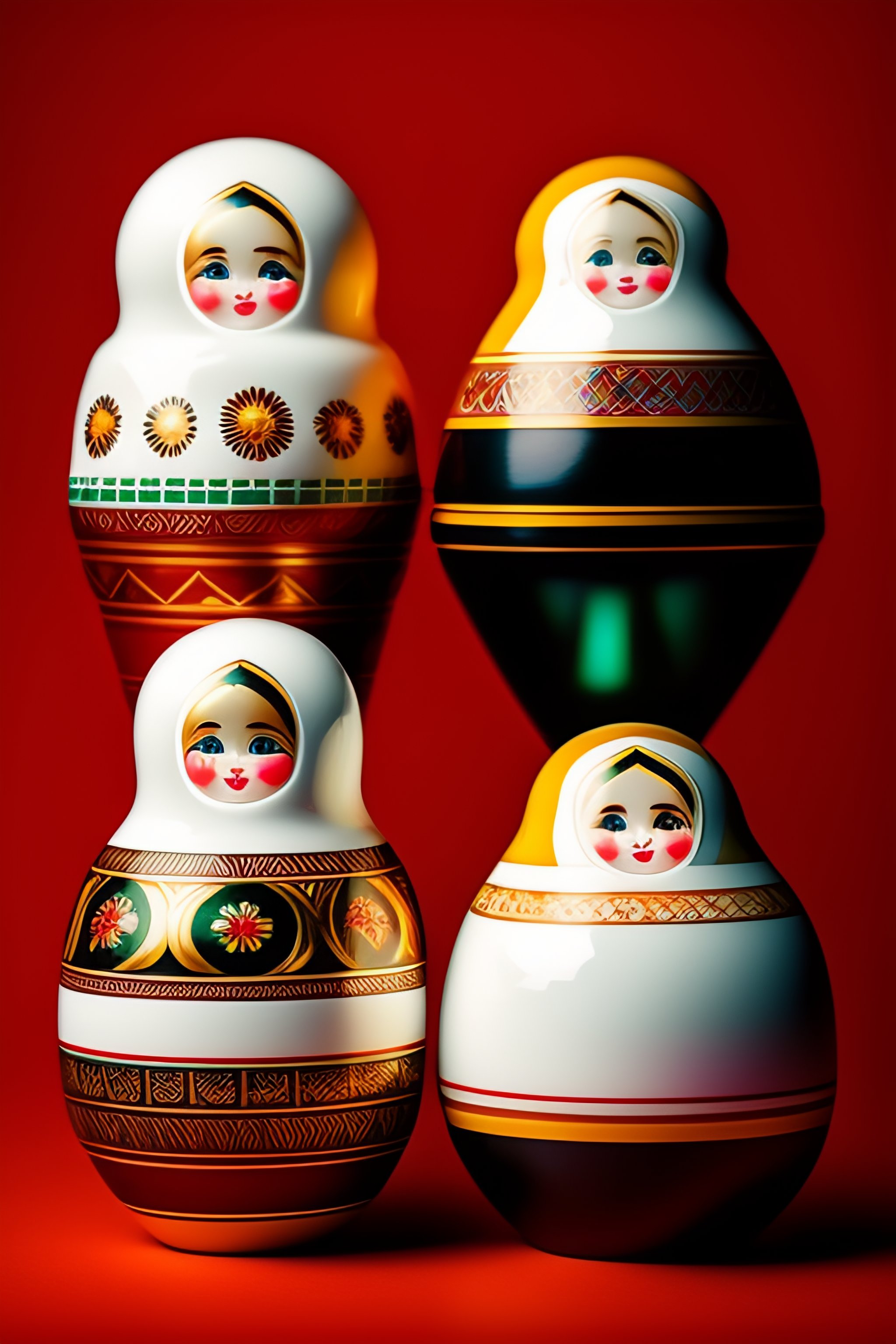 Lexica - Studio photograph, white background, Matryoshka dolls lined up ...