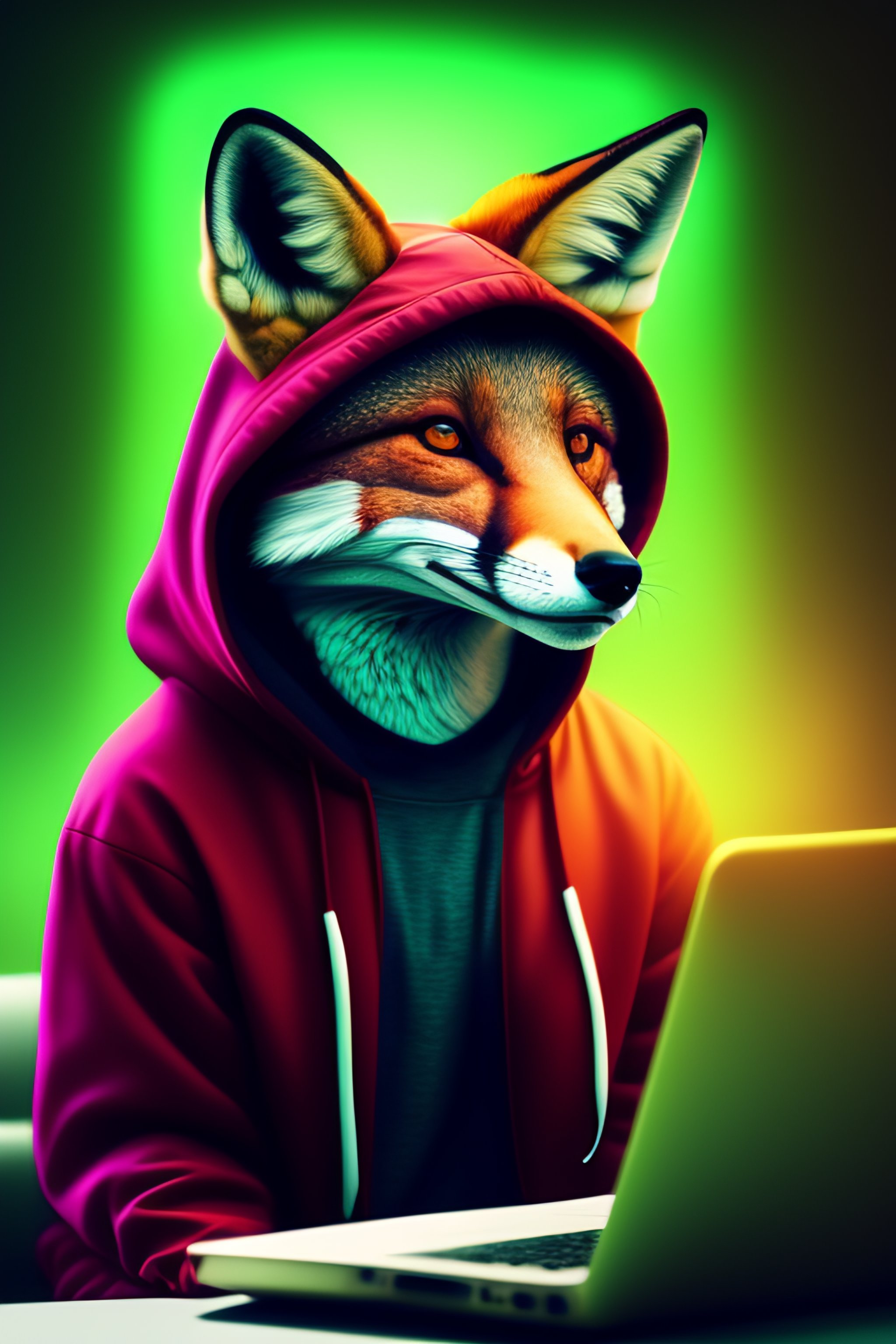 Lexica - Picture of an anthropomorphic fox in a hoodie, at a computer ...
