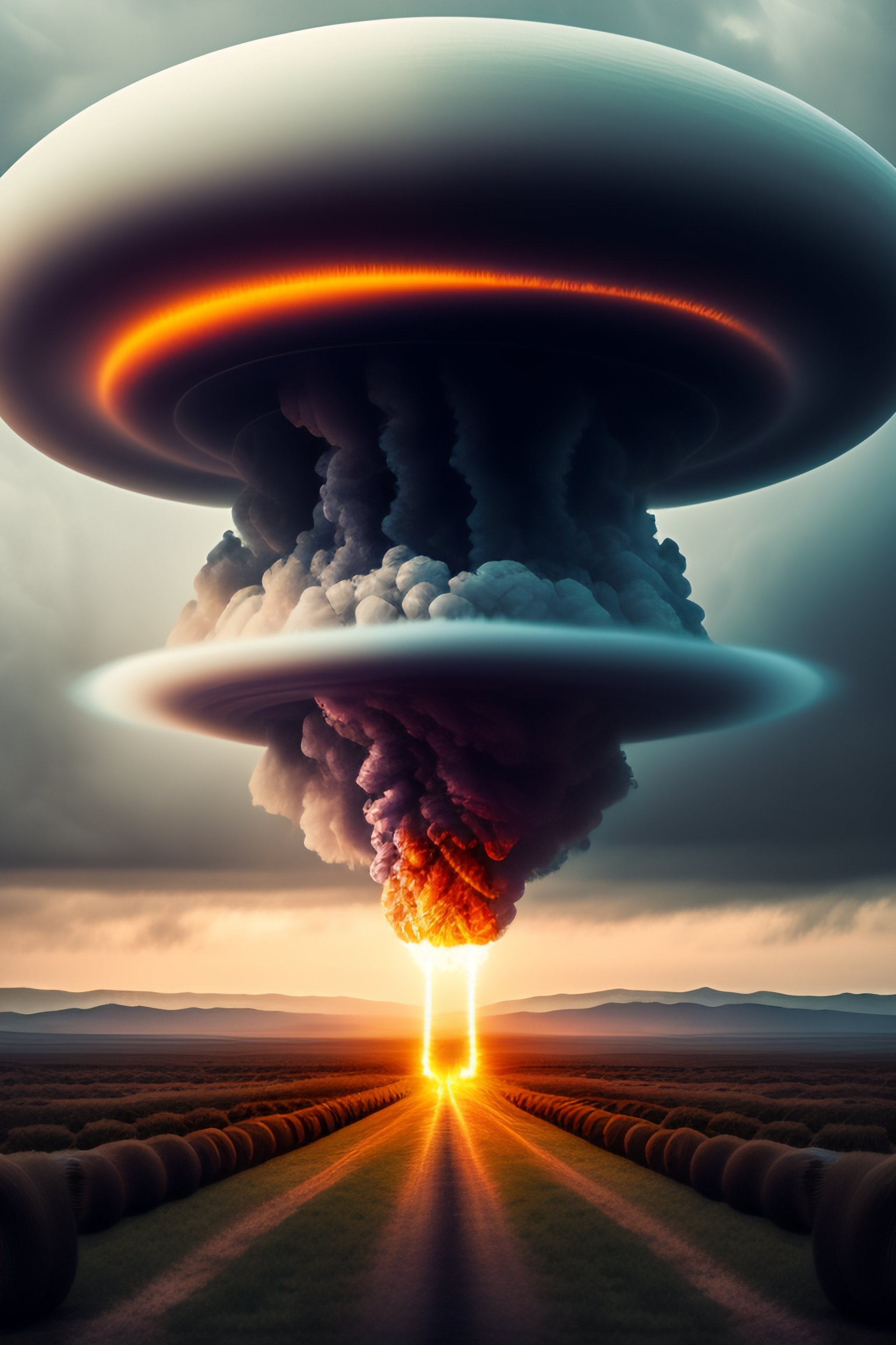 Lexica - Tornado made of snakes surrounded by nuclear blast mushroom clouds