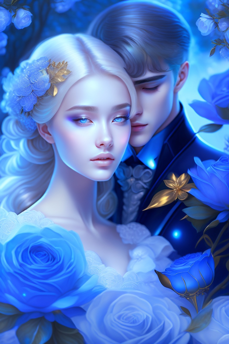 Lexica - A princess and a prince, a sweet lady girl, blue hair, blue ...